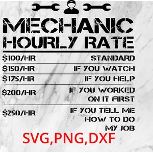 Mechanic Hourly Rate SVG DXF PNG Digital File Car Truck Suv Sign ...