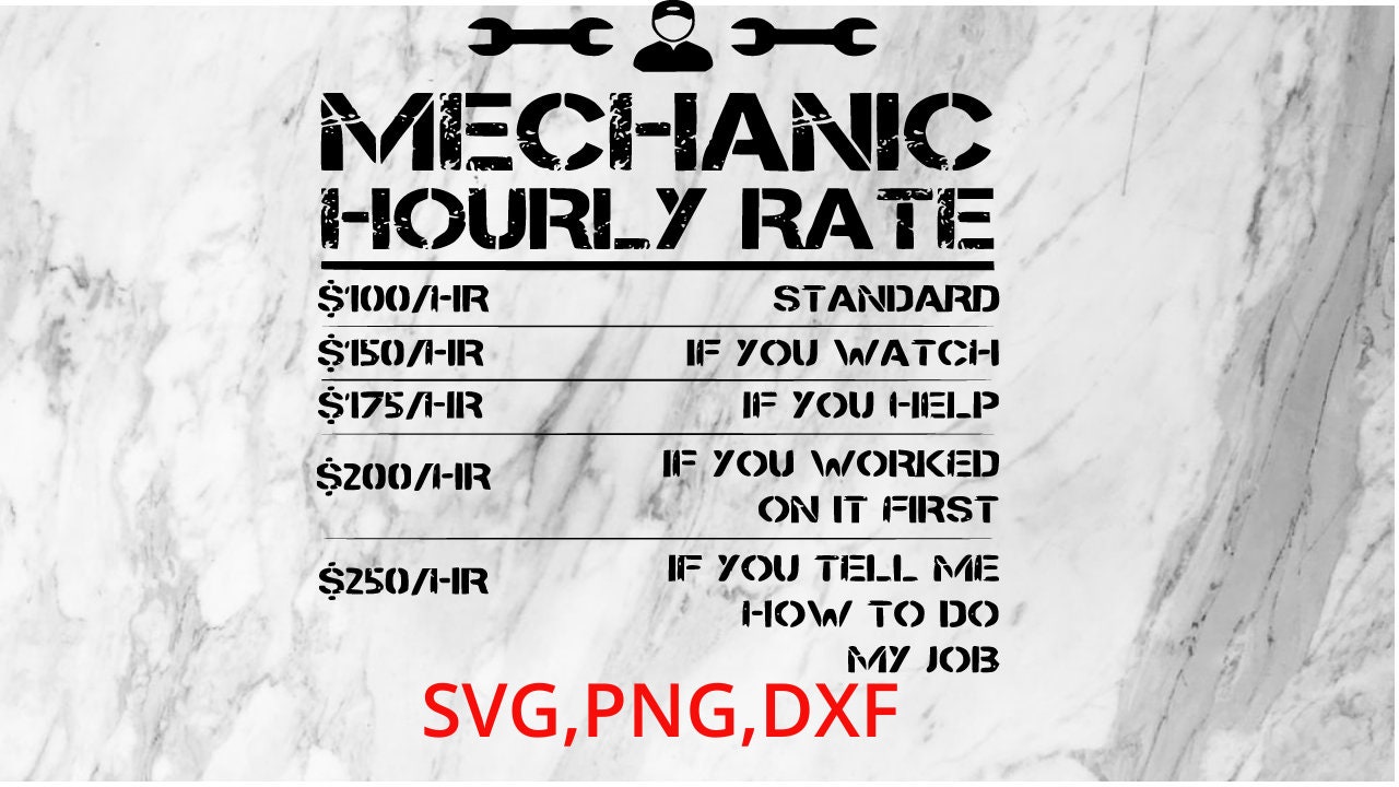 Mechanic Hourly Rate SVG DXF PNG Digital File Car Truck Suv Sign ...