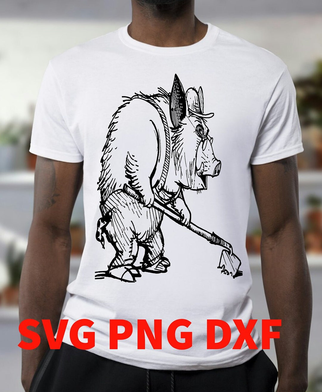 Farmer Pig Gardening Pig Hog SVG PNG DXF Vector Graphics Overalls Straw ...