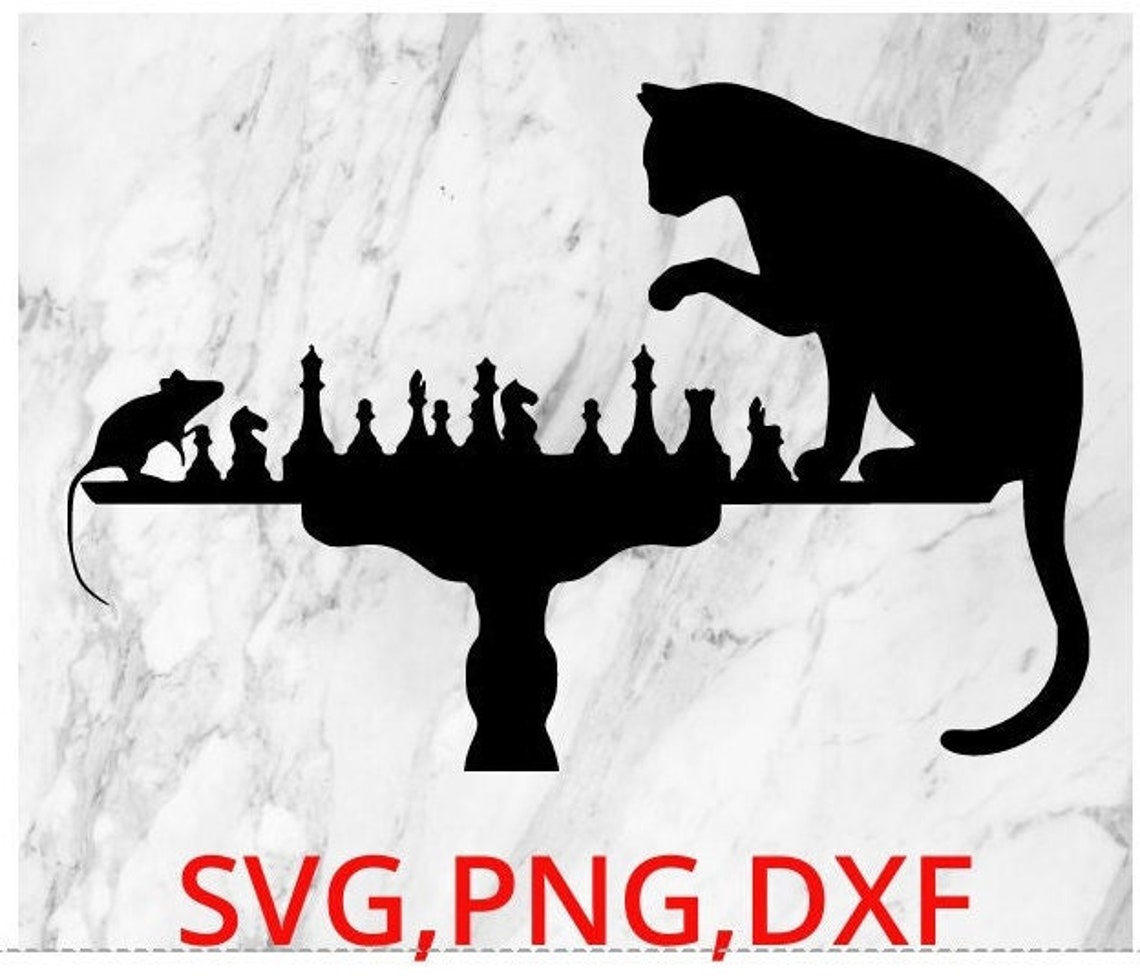 Cat Mouse Playing Chess Svg Png Dxf Digtital File. Kitten Mice Games ...