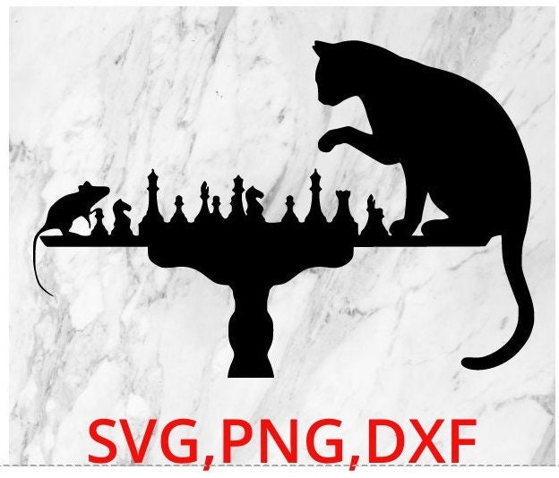 Cat Mouse Playing Chess Svg Png Dxf Digtital File. Kitten Mice Games ...