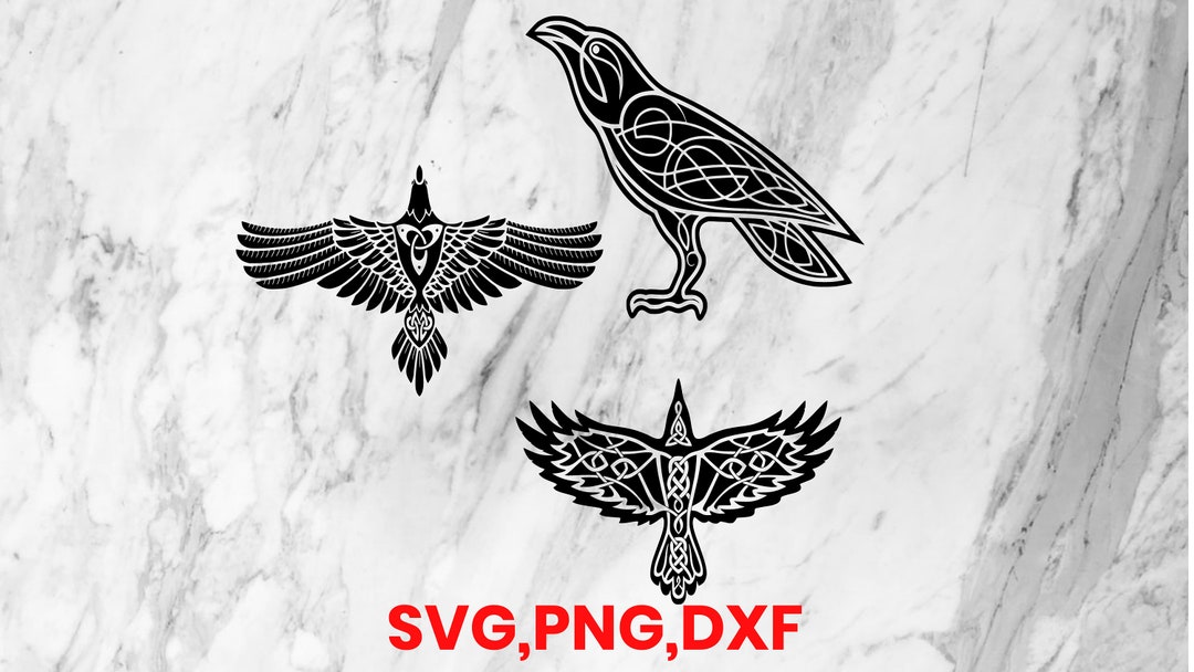 Viking Celtic Crows SVG DXF PNG 3 Different Crows Included in File, File Format Will Work in All ...
