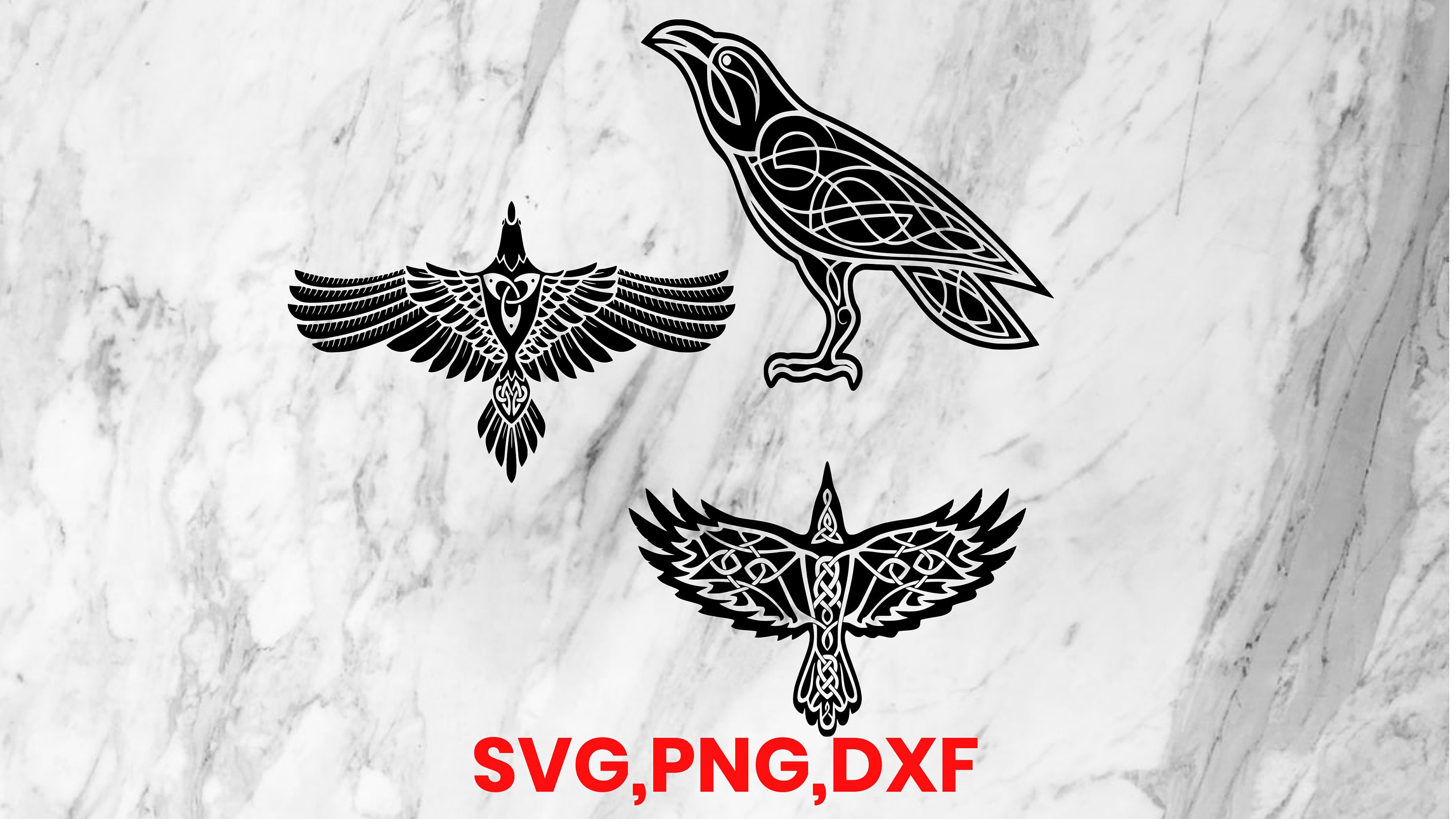 Viking Celtic Crows SVG DXF PNG 3 Different Crows Included in File ...
