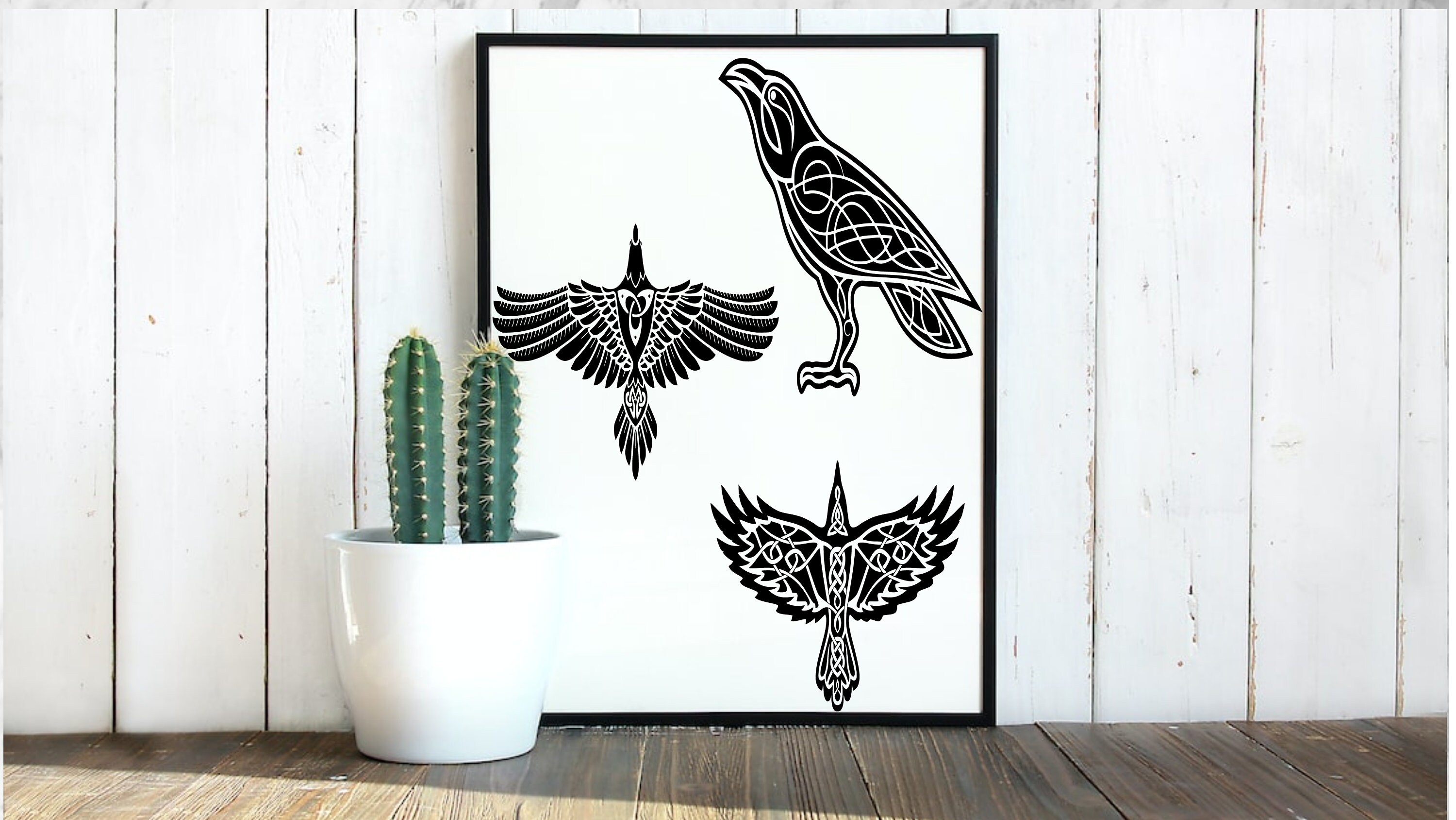 Viking Celtic Crows SVG DXF PNG 3 Different Crows Included in File, File Format Will Work in All ...