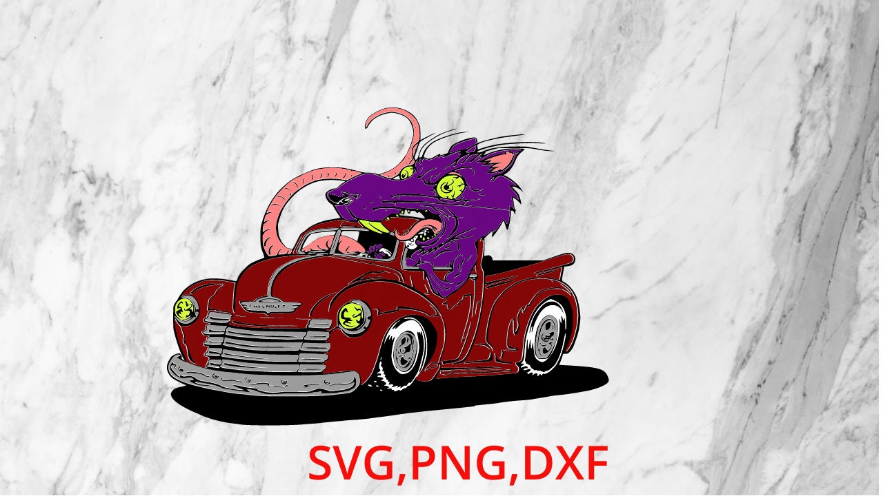 Rat Rod Rat in Red Chevy Truck SVG PNG DXF Download File Format ...