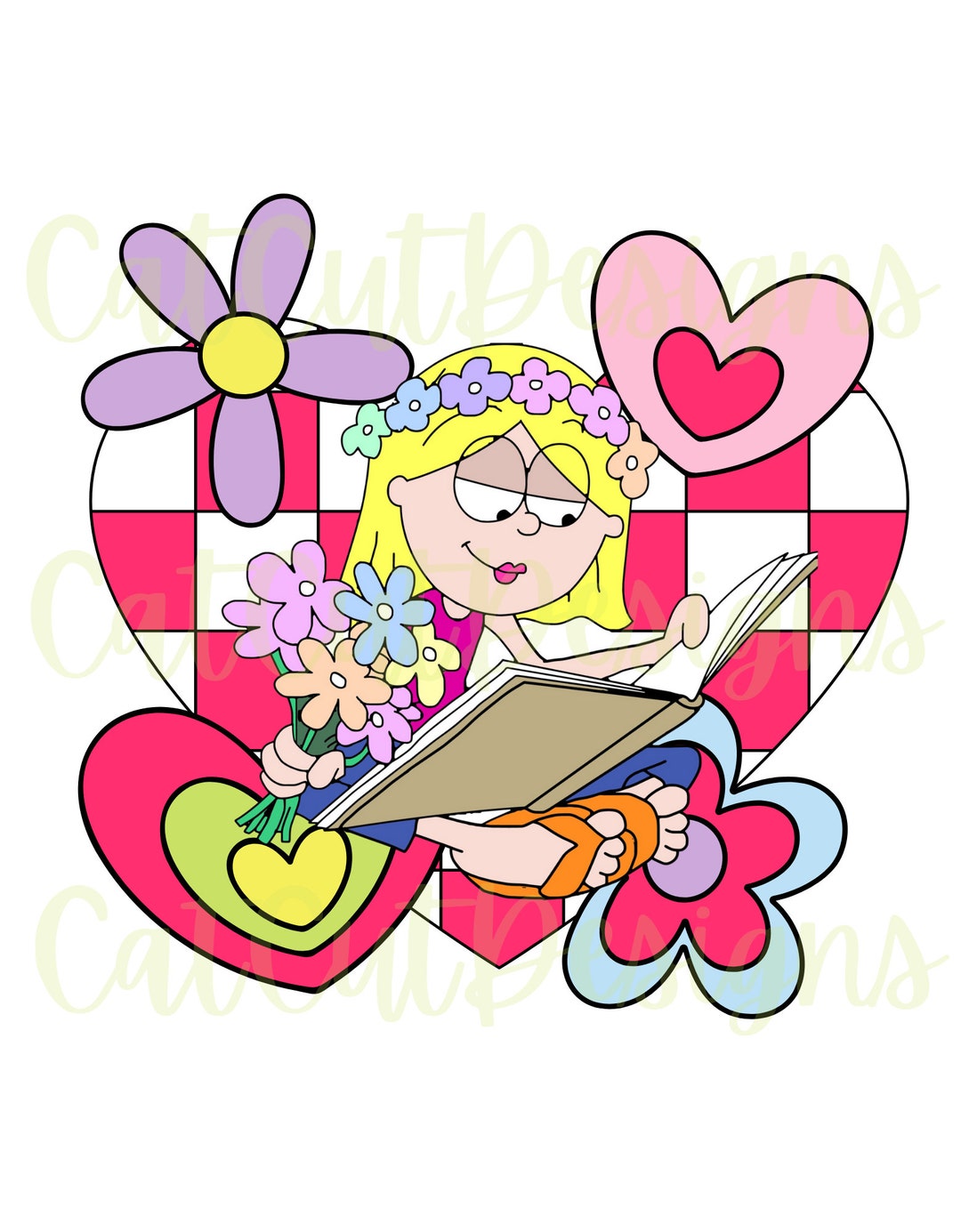 Cute Lizzie Reads Cartoon Hearts Bookish PNG Digital Download - Etsy