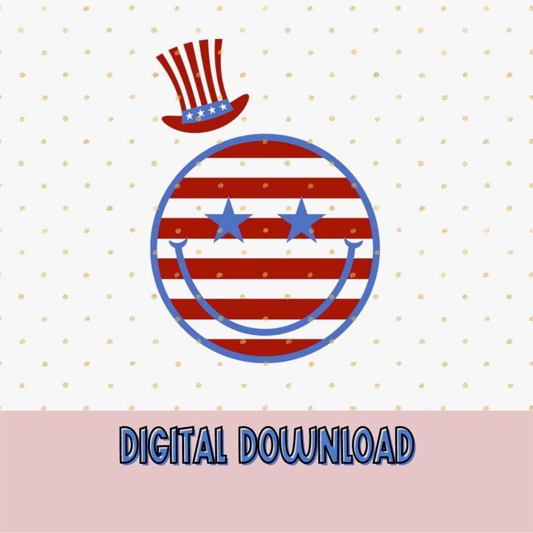 Fourth of July Red White and Blue Uncle Sam Smiley Face PNG - Etsy