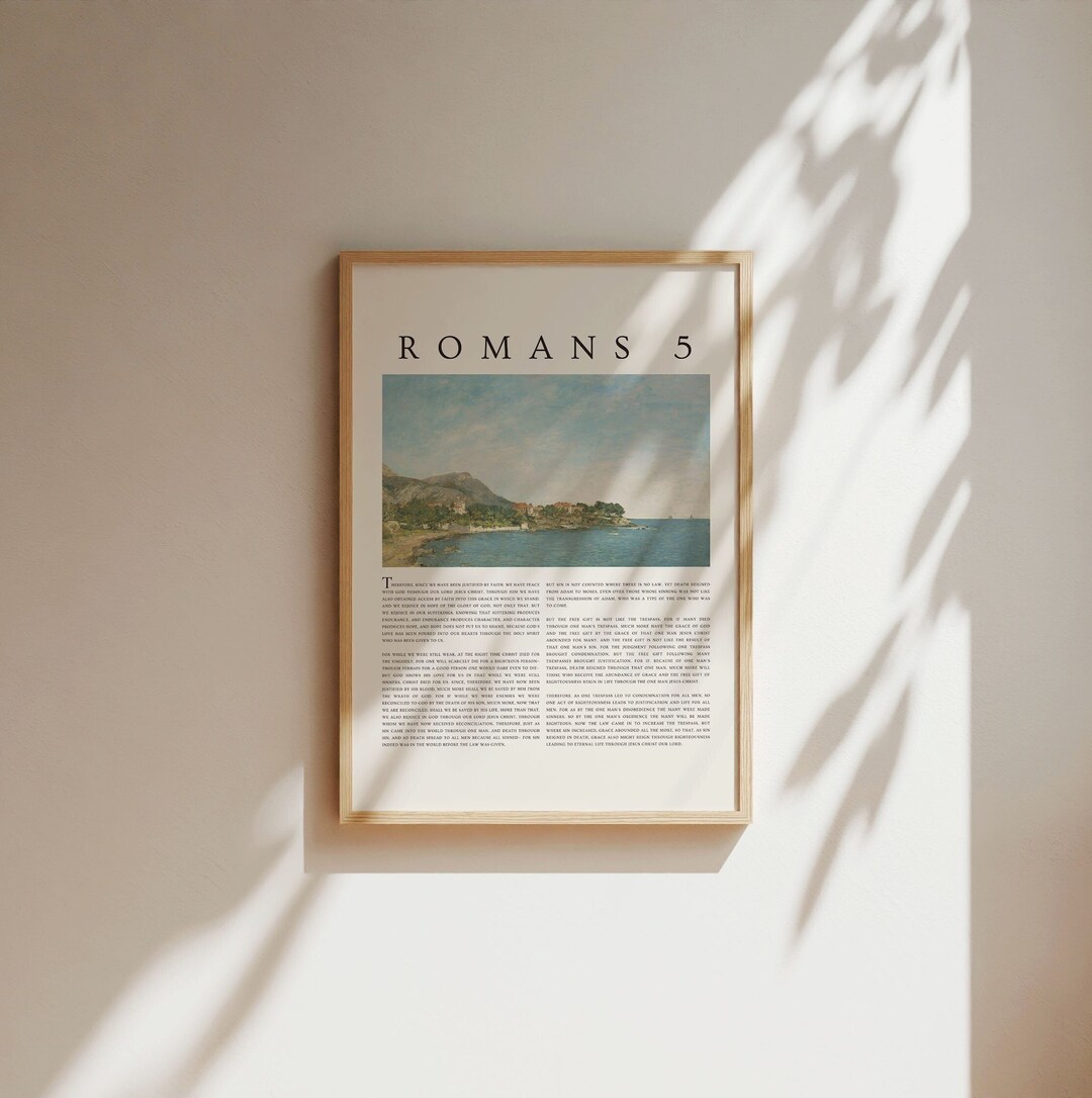 Romans 5 Bible Verse Poster, Romans Scripture Printable Art, Digital ...