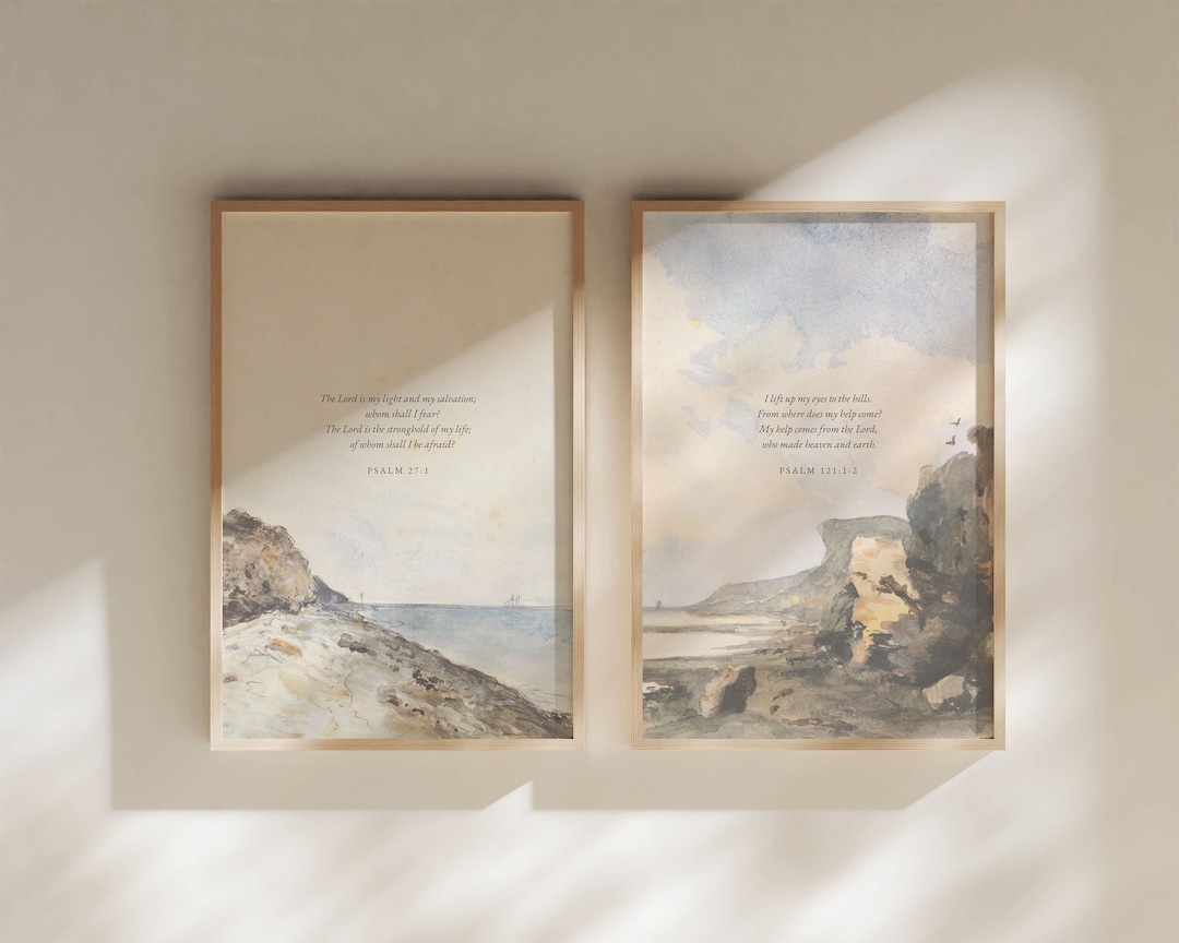 Set of 2 Psalms: Vintage Ocean Watercolor Bible Verse Art (digital ...