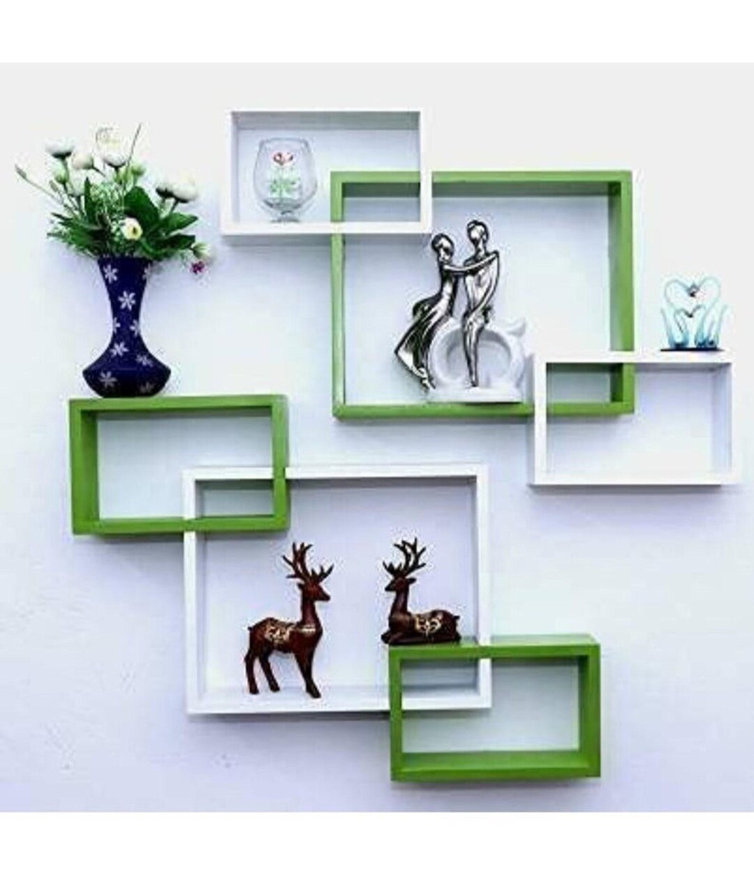 Modern Intersecting Wall Shelf/ Home Wall Decor Set of 6 (green and ...