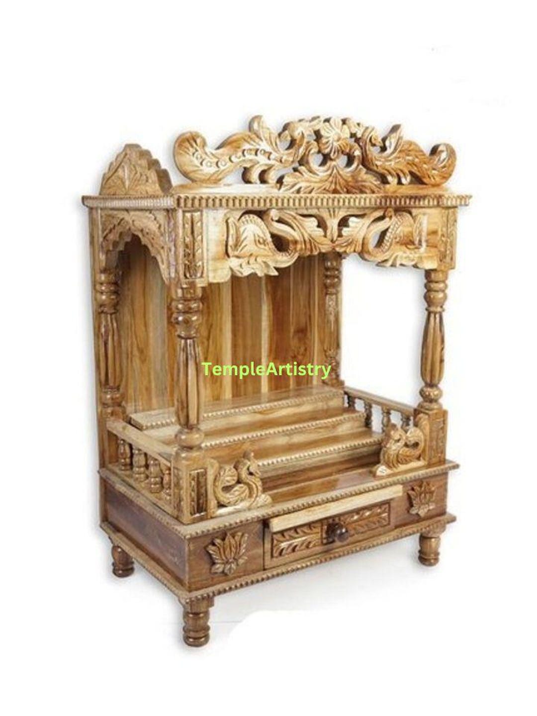 Wooden Temple 36"×26"×16" Solid Teakwood Hand Carved Traditional Unique ...
