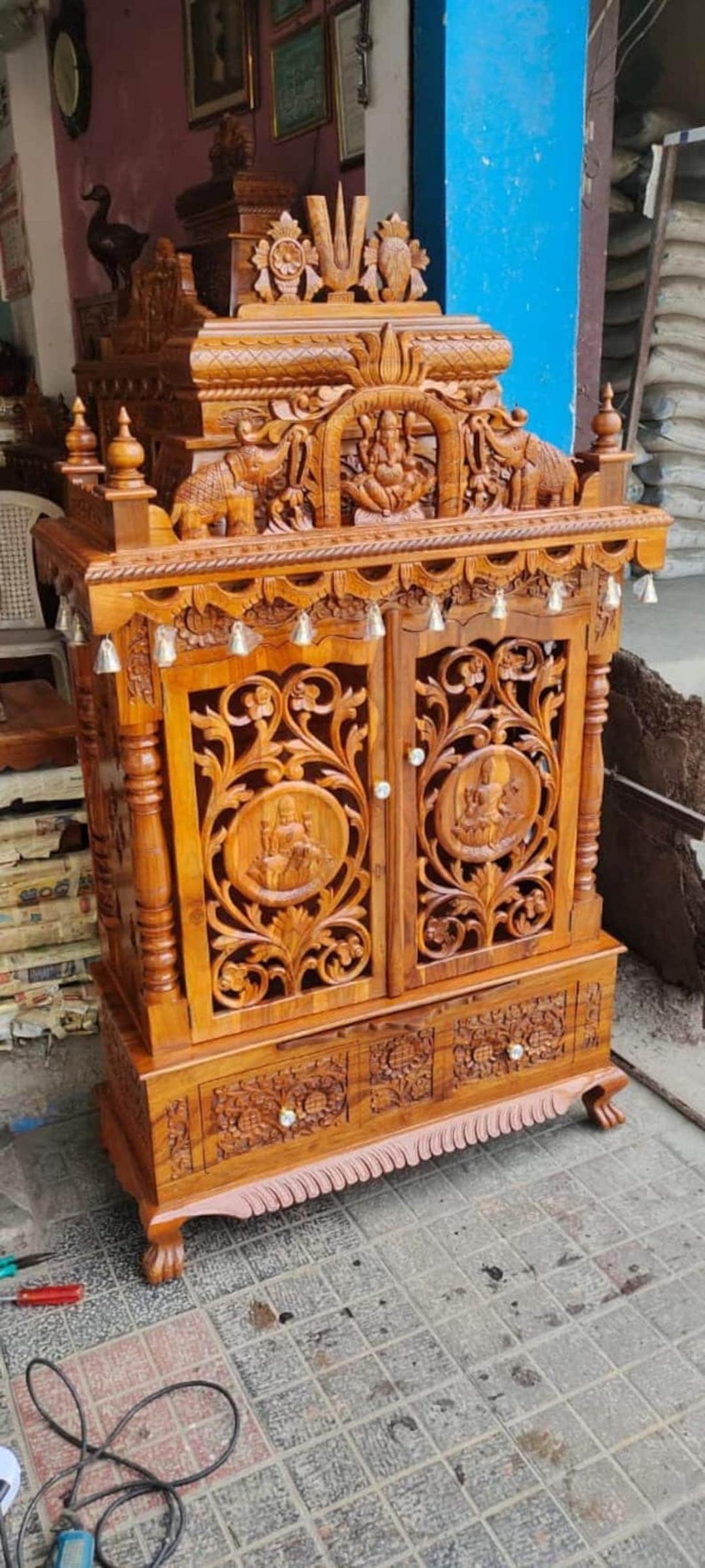 Wooden Temple 55" Large Solid Teakwood Hand Carved Traditional Unique ...