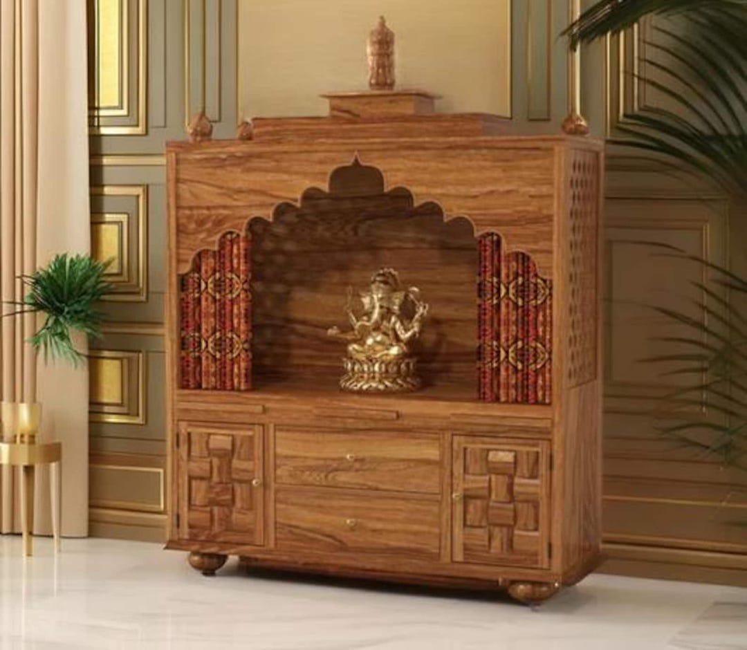 Wooden Pooja Mandir Home Temple With Doors/temple With Drawers/pooja ...