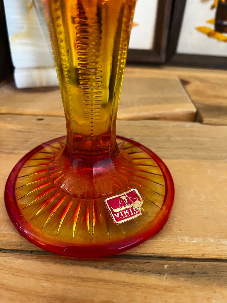 Two Vintage Viking Glass Amberina Bud Vase in Yesteryear Pattern Flared Scalloped Top - Etsy