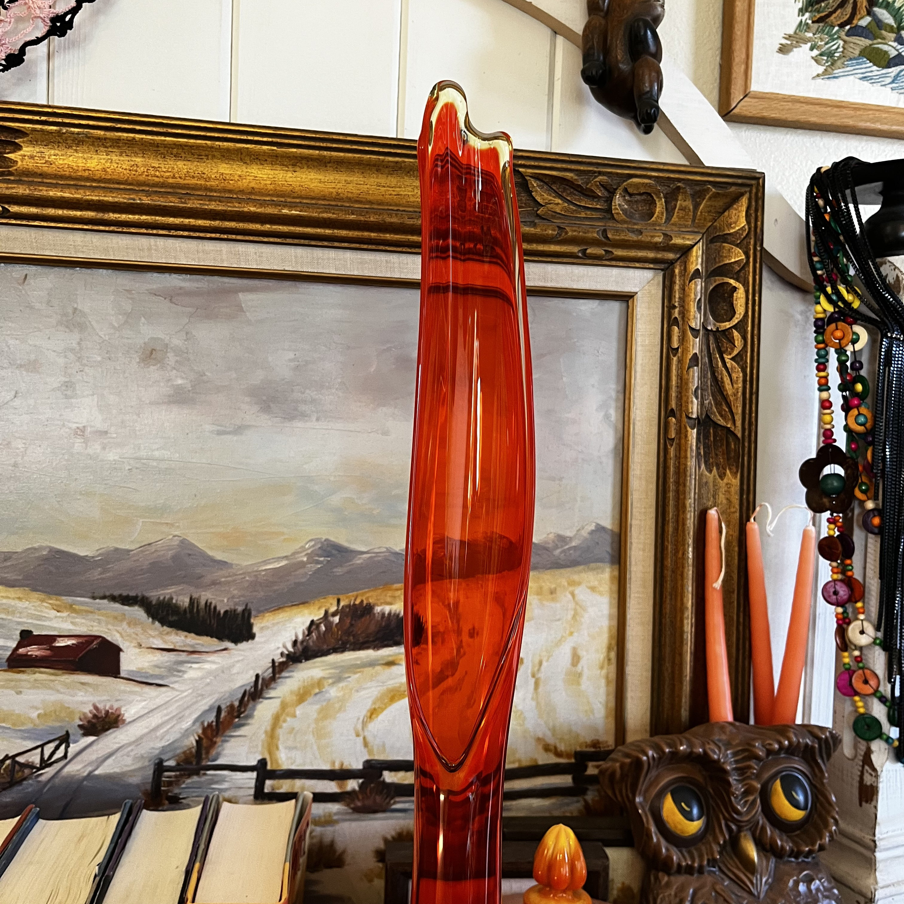 Vintage Viking EPIC Tri Foil Three Leg Toe Persimmon Glass 26 1/4" Vase ...