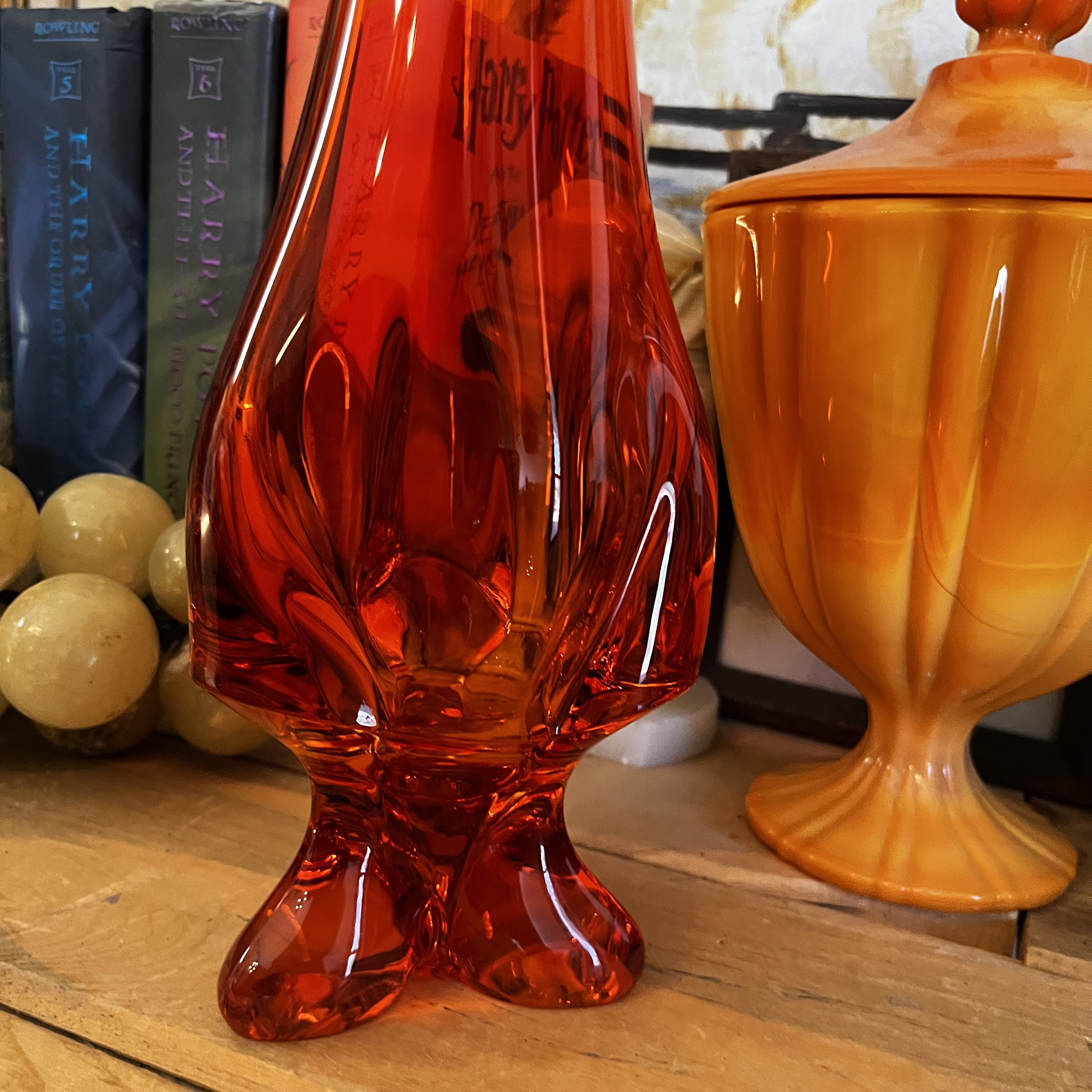 Vintage Viking EPIC Tri Foil Three Leg Toe Persimmon Glass 26 1/4 Vase ...