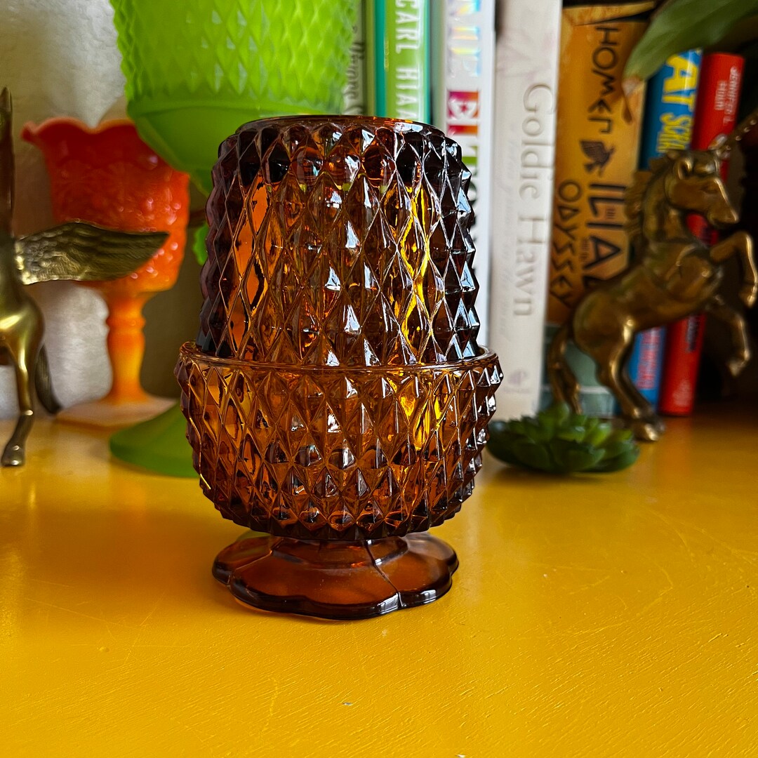 Vintage Indiana Glass Amber Diamond Point Fairy Lamp - Etsy