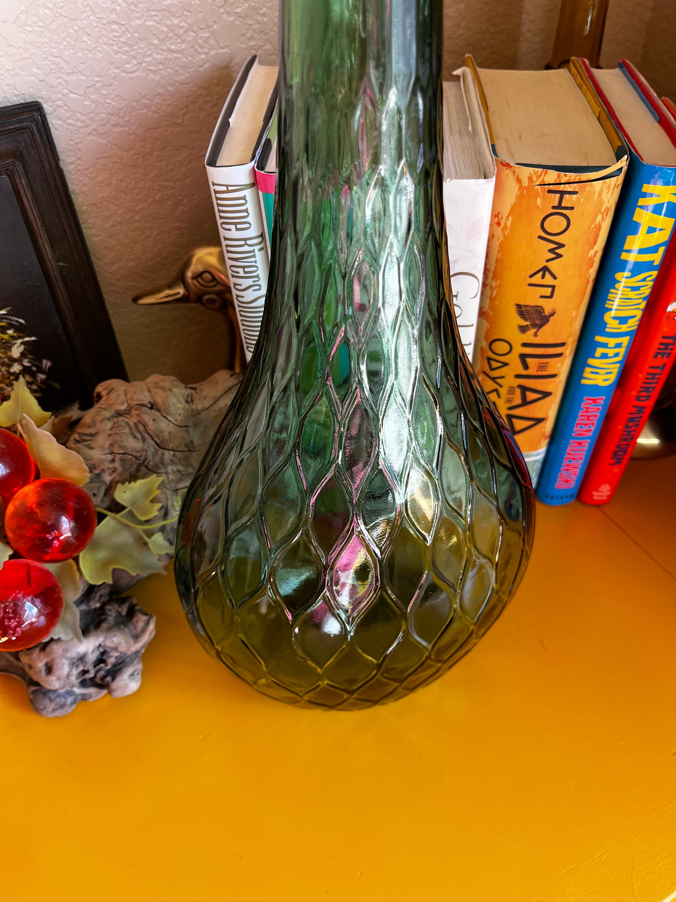 Vintage Quilted Empoli Glass Green Genie Bottle Decanter With Stopper ...