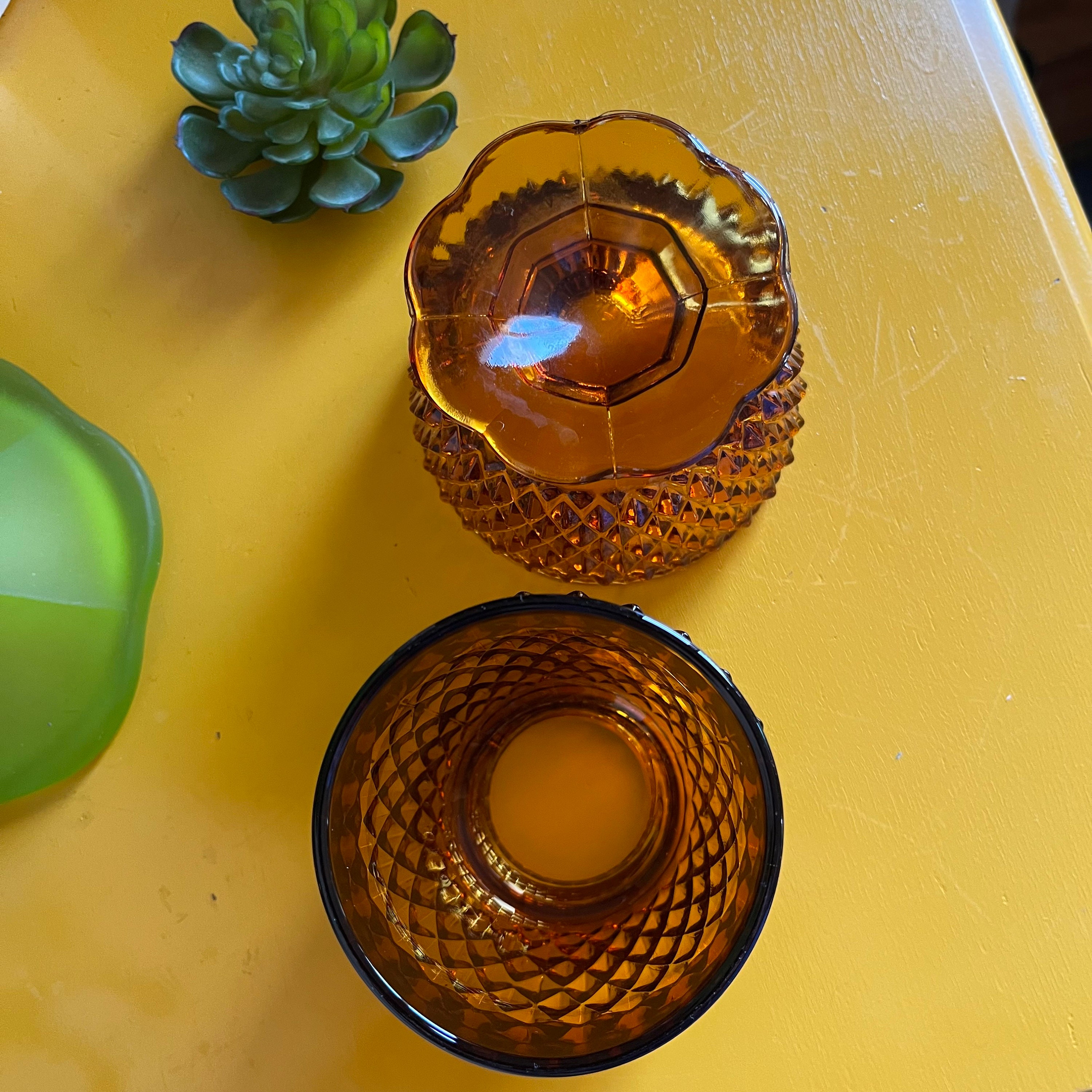 Vintage Indiana Glass Amber Diamond Point Fairy Lamp - Etsy