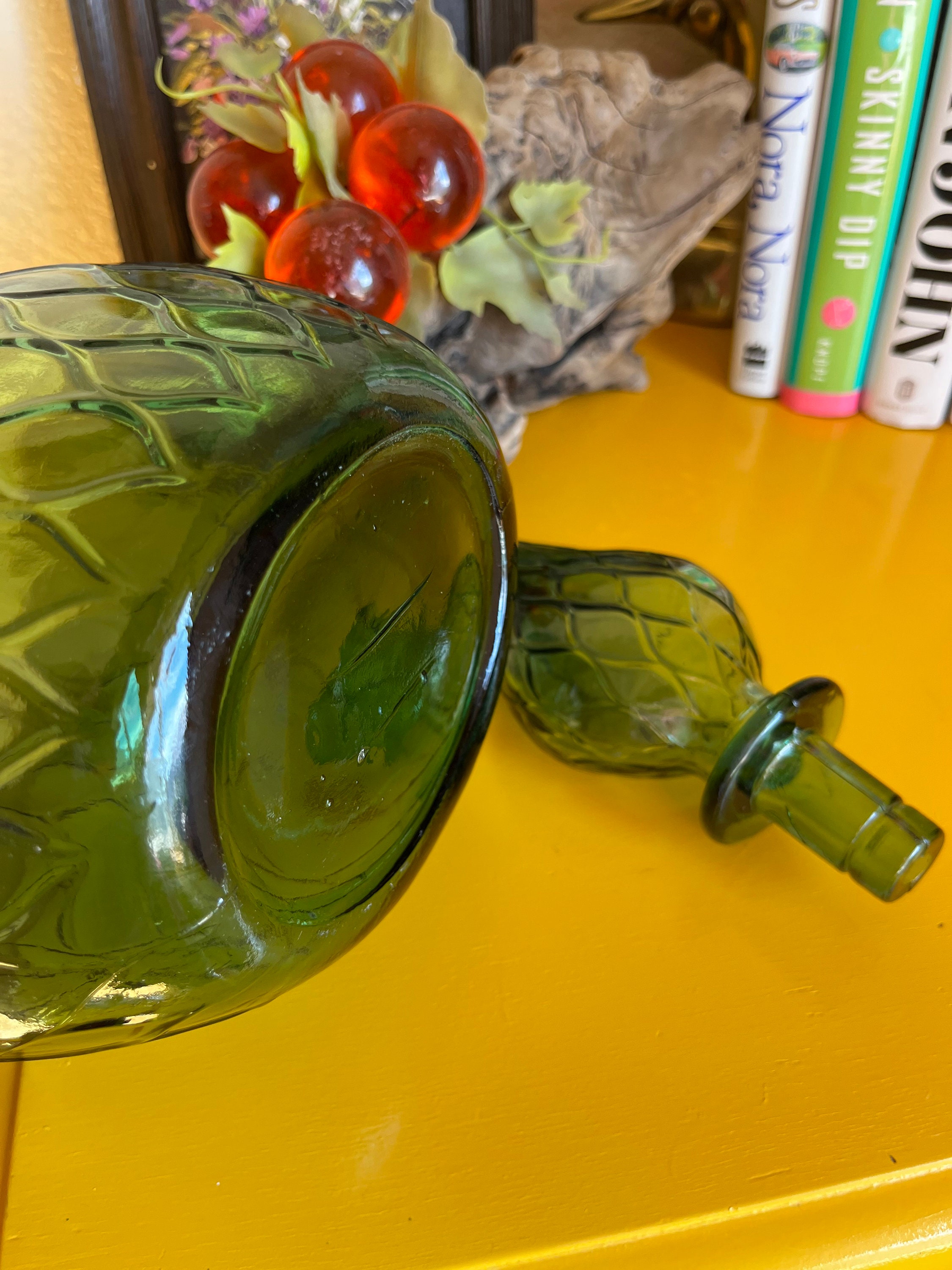 Vintage Quilted Empoli Glass Green Genie Bottle Decanter With Stopper ...