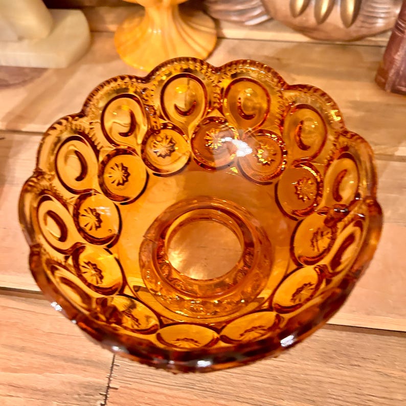 Vintage L.E. Smith Moon and Stars 3-piece Fairy Lamp - Pedestal - Amber ...