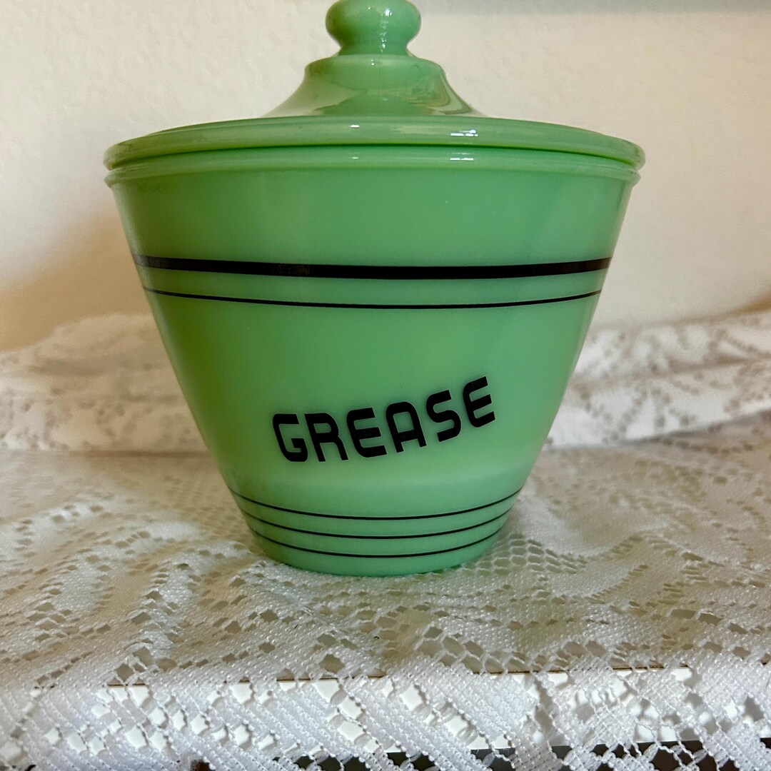 Jadeite Green Depression Style Glass Grease Jar With Lid, Black Band - Etsy