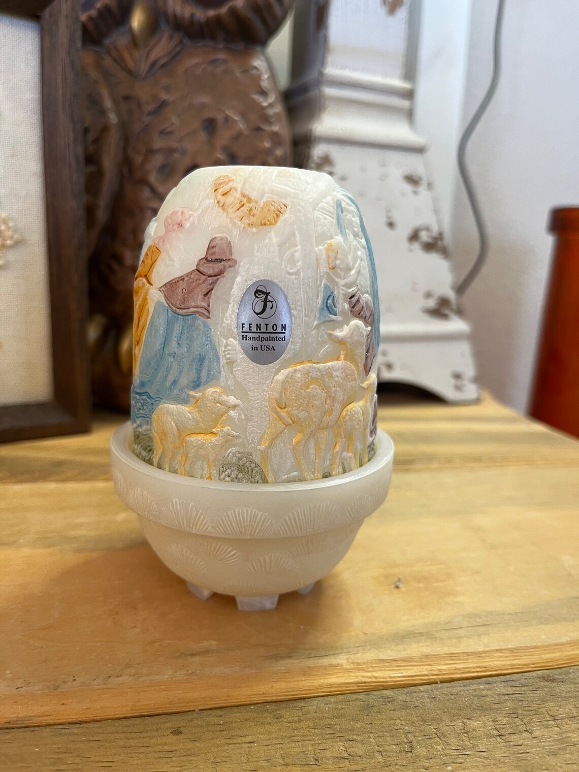Fenton Glass BIRTH OF A SAVIOR Jesus Nativity Christmas Fairy Lamp ...