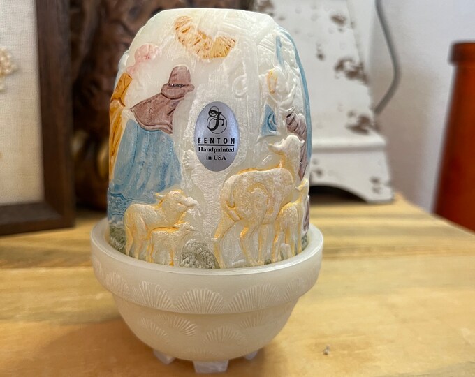 Fenton Glass BIRTH OF A SAVIOR Jesus Nativity Christmas Fairy Lamp ...