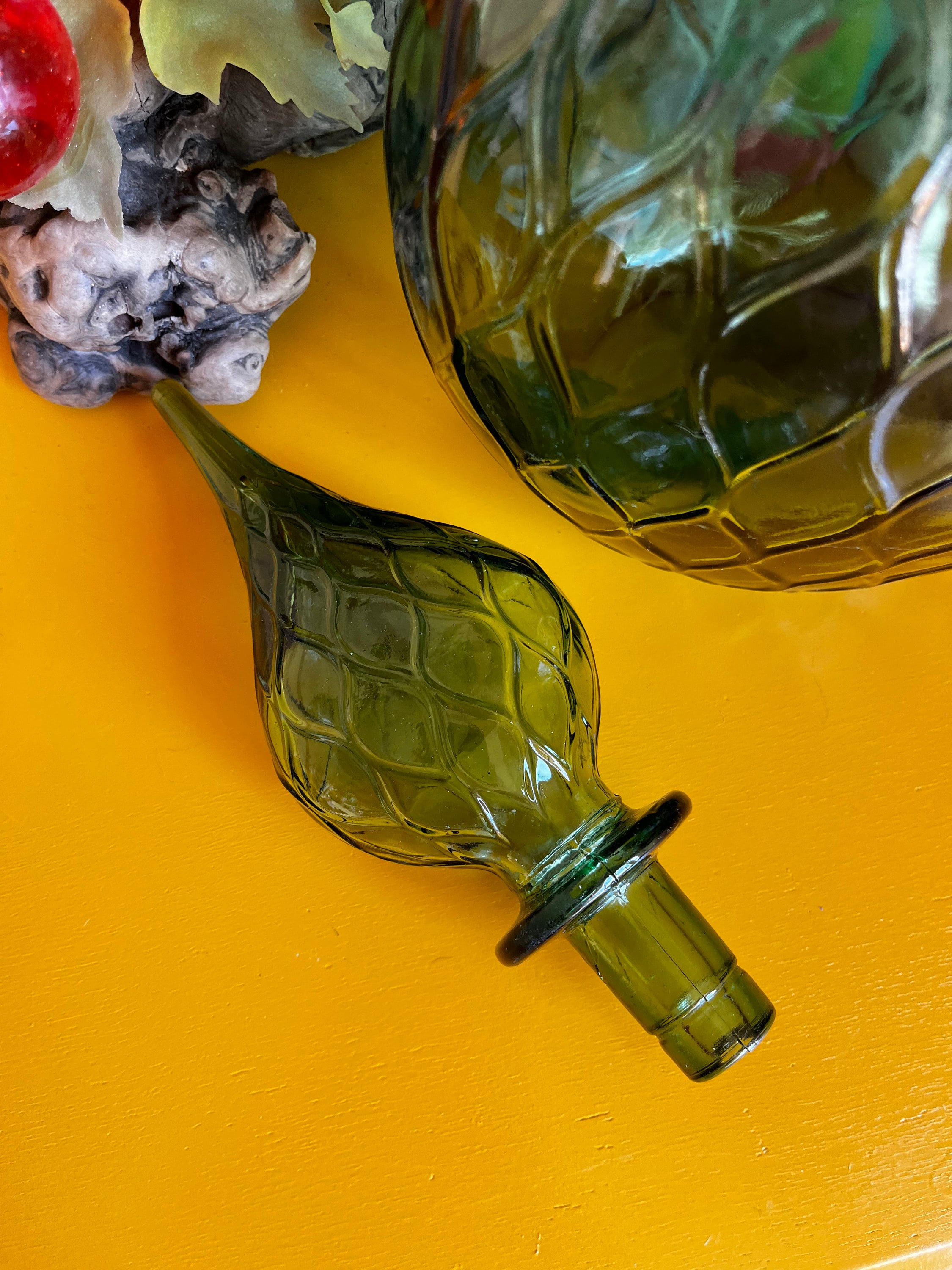 Vintage Quilted Empoli Glass Green Genie Bottle Decanter With Stopper ...