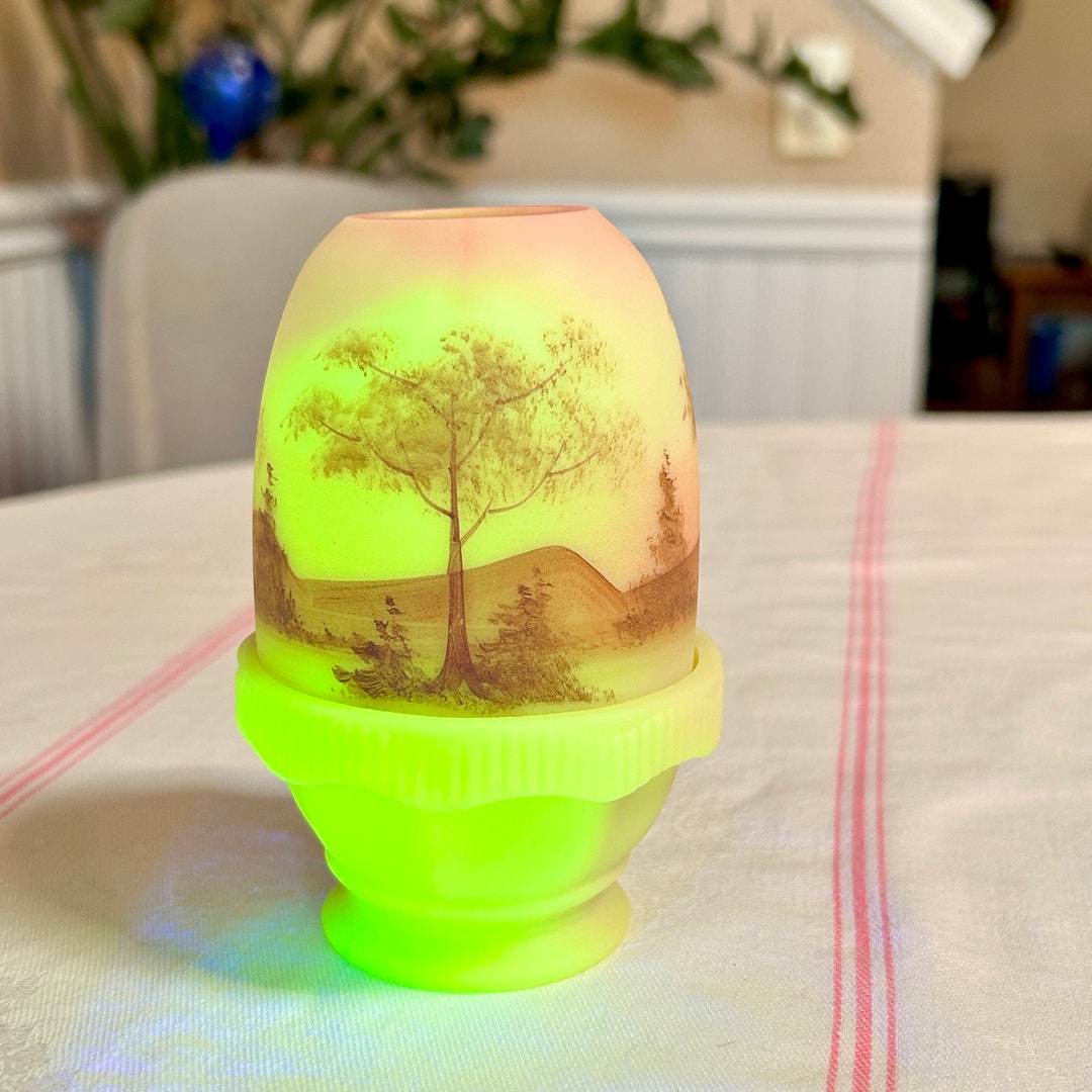 Vintage Fenton Burmese Glass Fairy Lamp Hand Painted Tall Trees - Etsy
