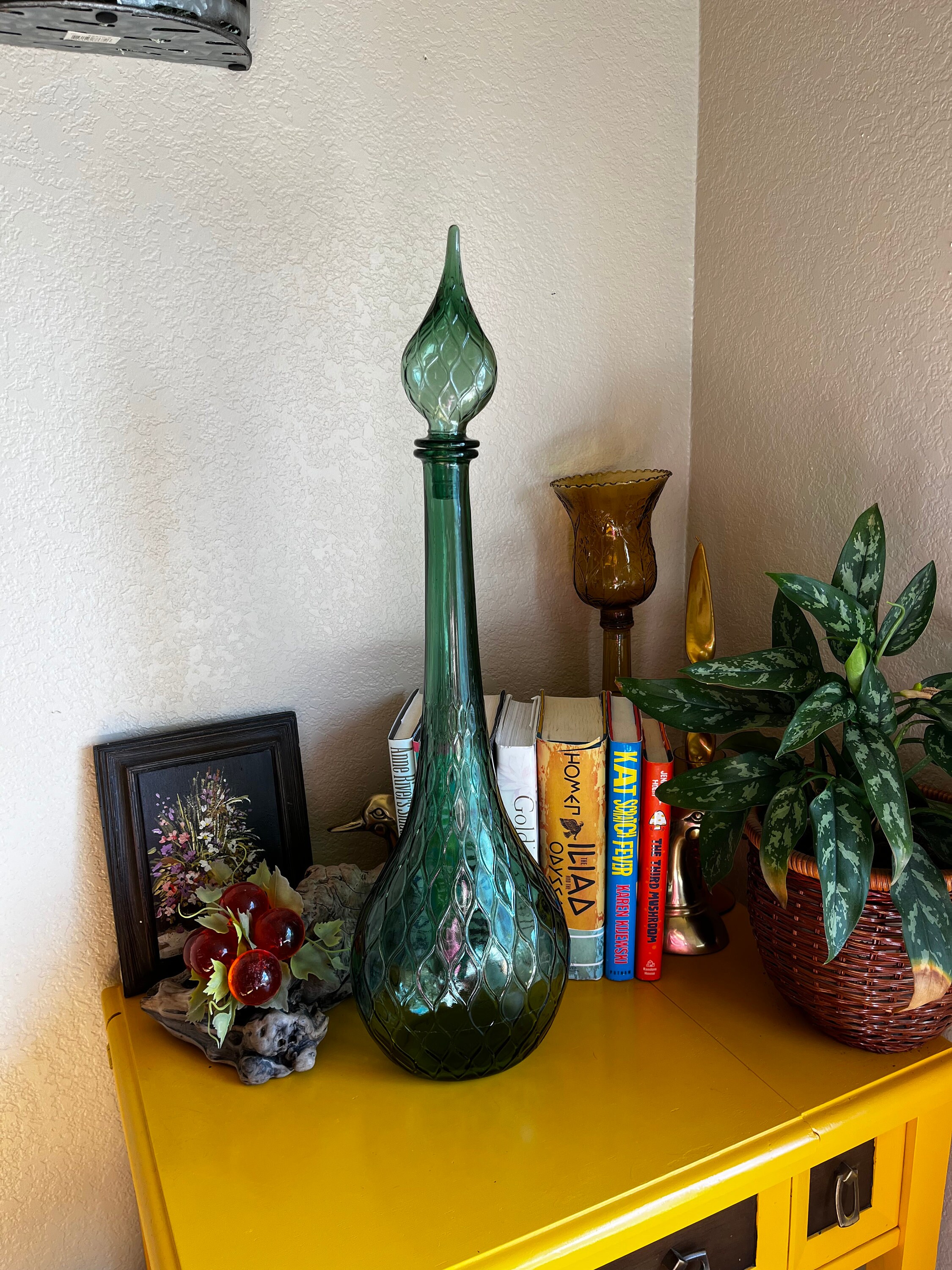 Vintage Quilted Empoli Glass Green Genie Bottle Decanter With Stopper ...