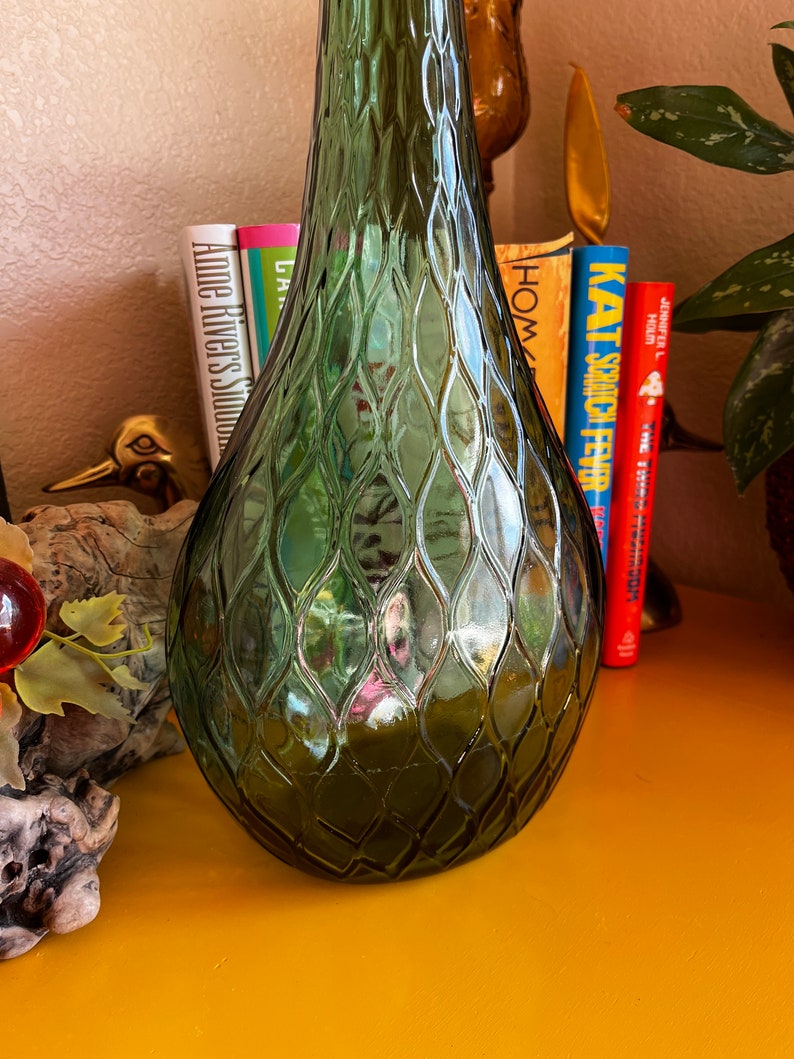 Vintage Quilted Empoli Glass Green Genie Bottle Decanter With Stopper ...