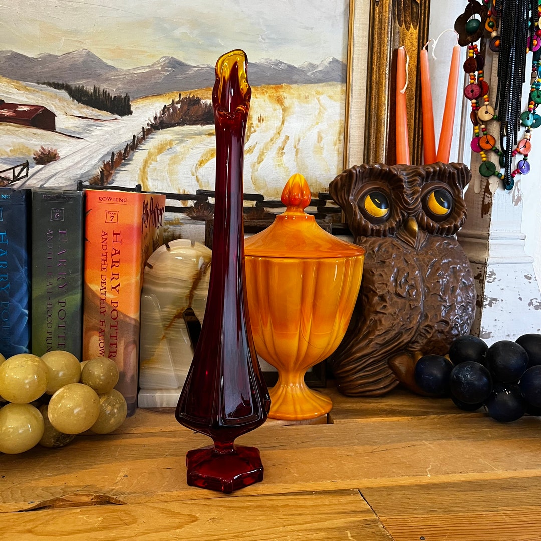 Vintage MCM Viking Epic Column Glass Red 14 Swung Vase - Etsy