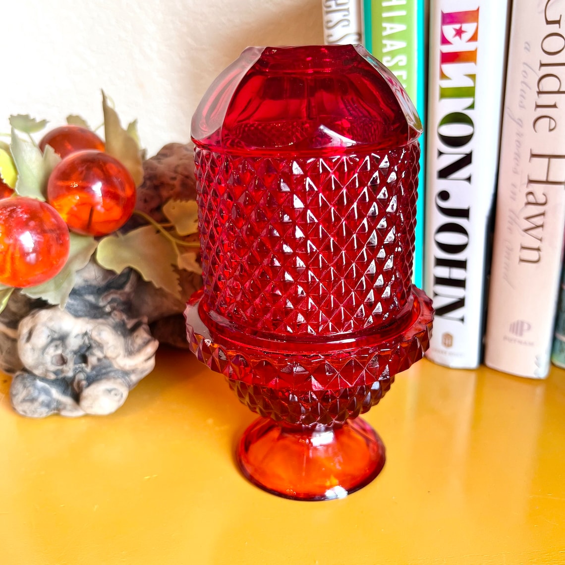 Vintage Viking Glass Red Diamond Point Glimmer Fairy Lamp - Etsy