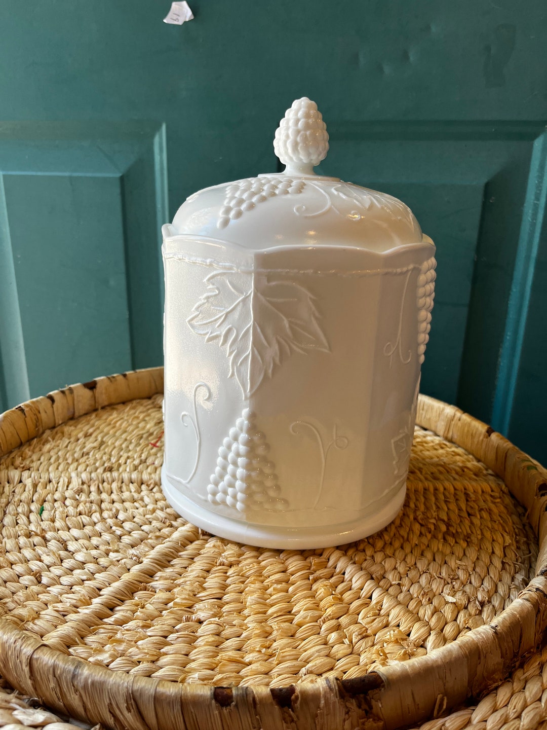 Vintage Indiana Glass Colonial Large Harvest Grape Milk Glass Lidded ...