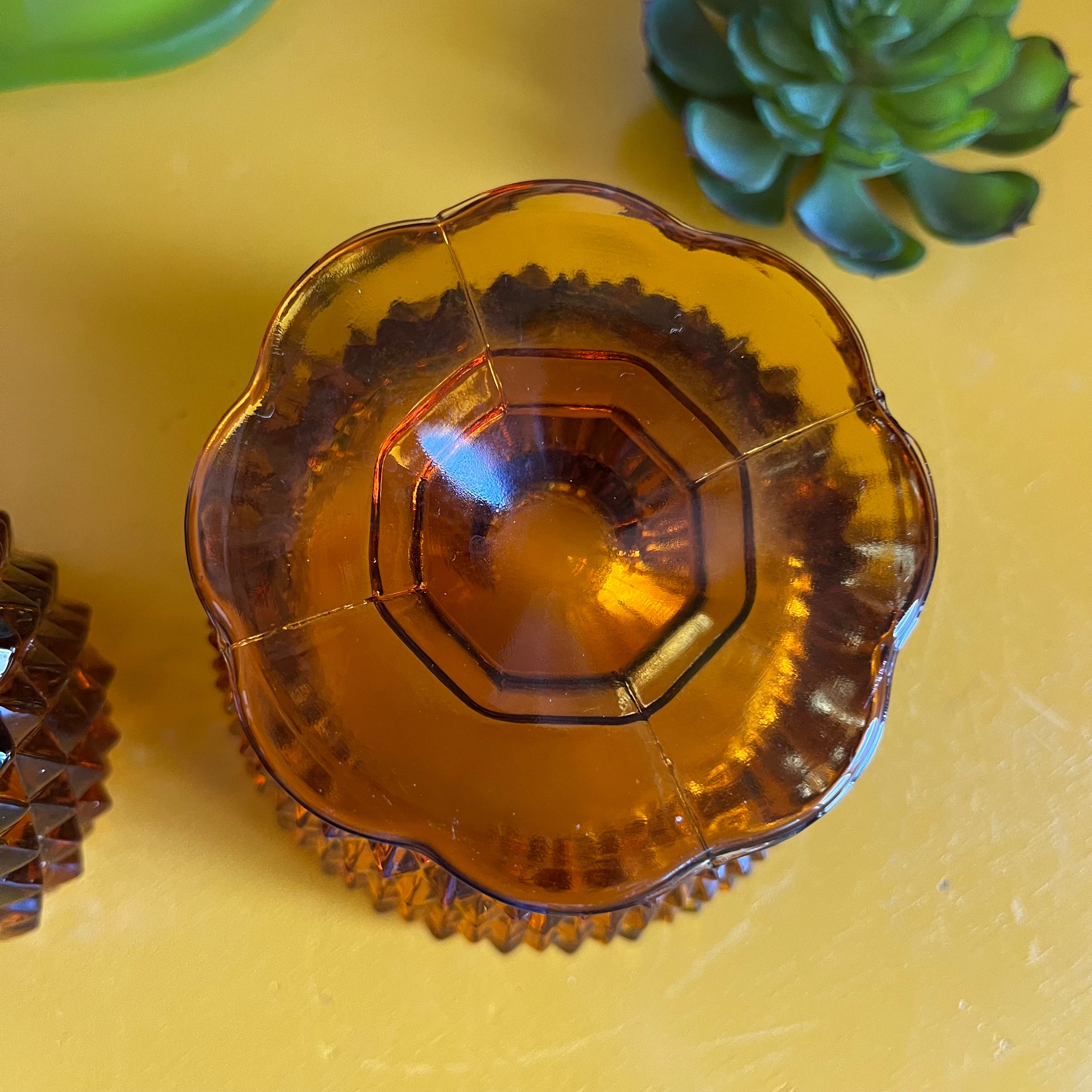 Vintage Indiana Glass Amber Diamond Point Fairy Lamp - Etsy