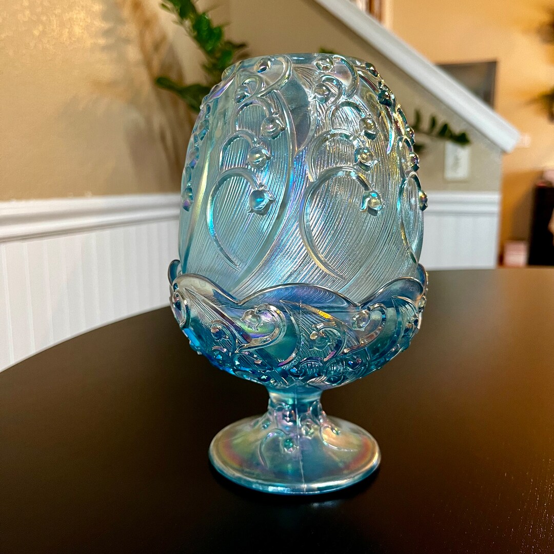 Vintage Fenton Ice Blue Pearl Iridescent Lily of the Valley Fairy Lamp ...