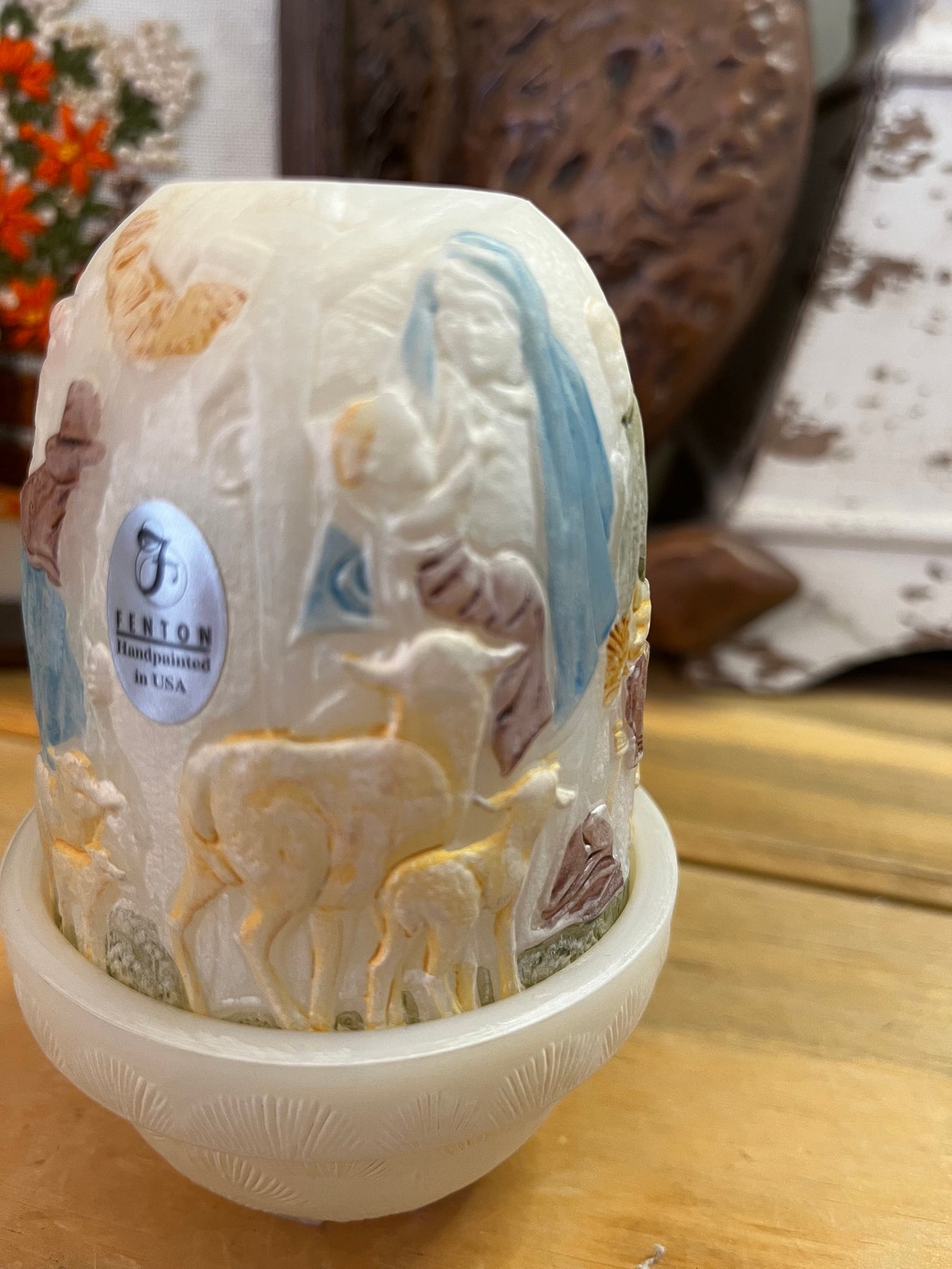 Fenton Glass BIRTH OF A SAVIOR Jesus Nativity Christmas Fairy Lamp ...