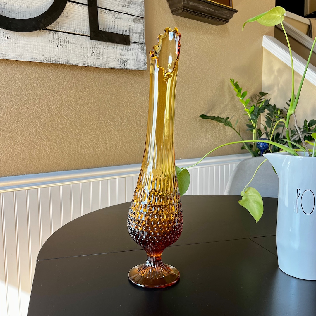Vintage Fenton Glass Hobnail Amber 20 Swung Vase MCM - Etsy