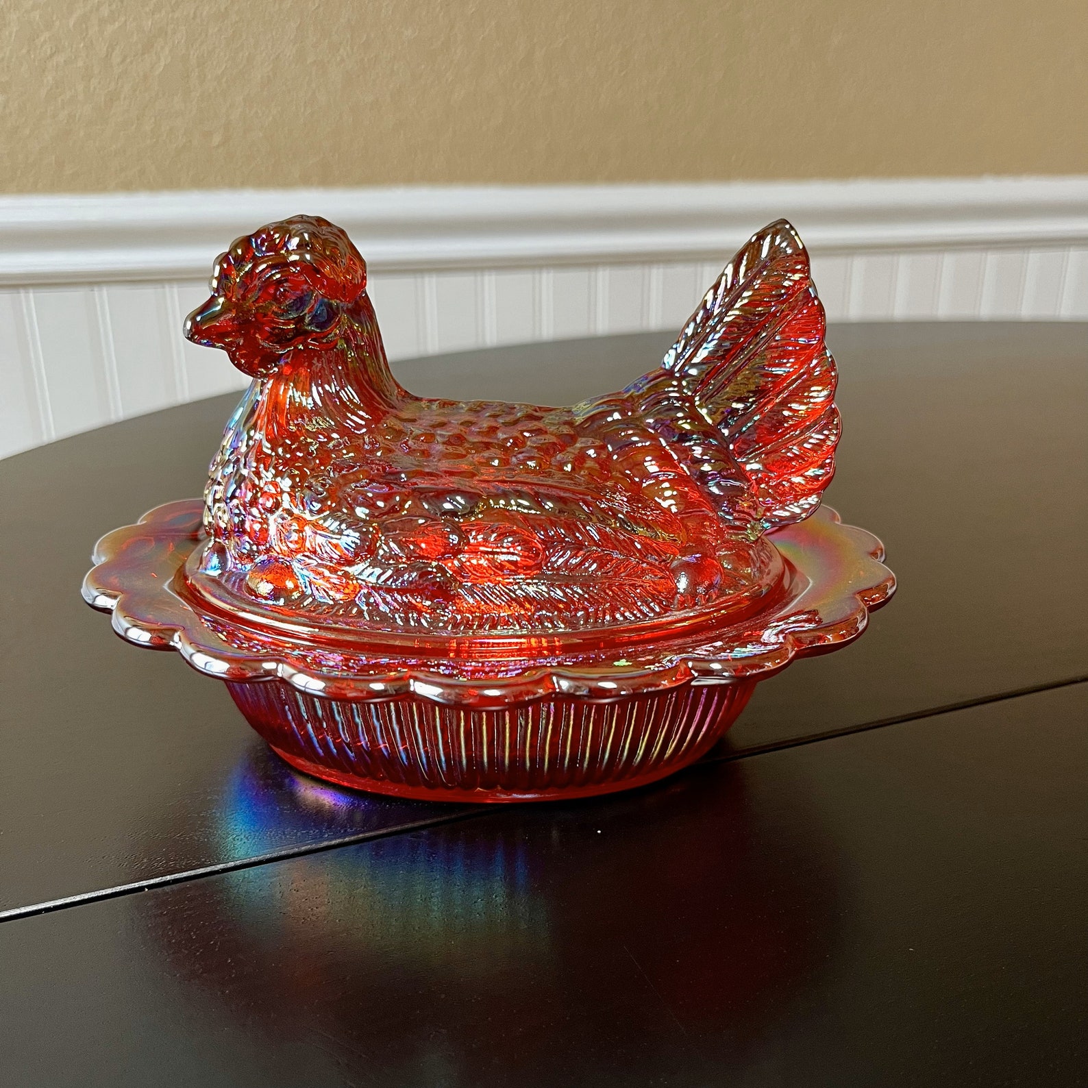 Vintage Mosser Glass Red Carnival Iridescent Covered Chicken - Etsy