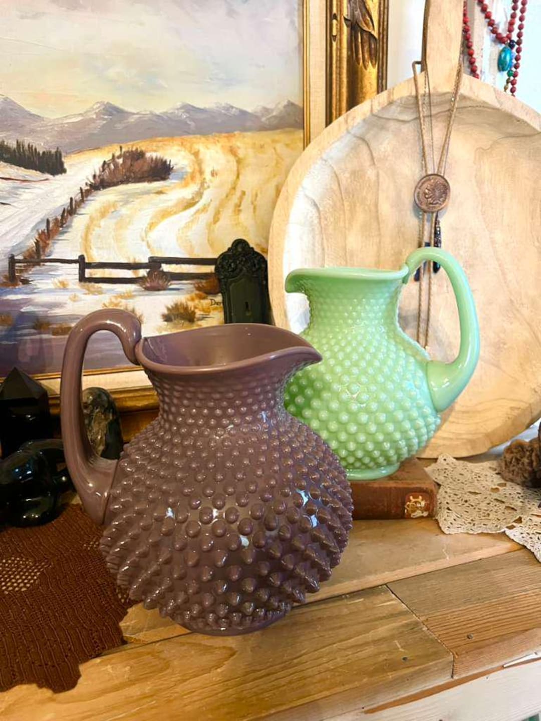 Mosser Glass "gigi" Hobnail Pitcher – Jadeite or Eggplant Purple ...
