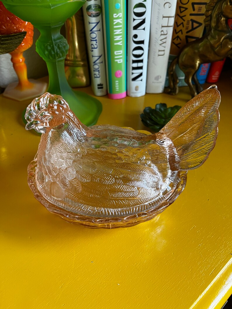Vintage Mosser/lg Wright Pink Clear Glass 7-inch Hen on Nest - Etsy