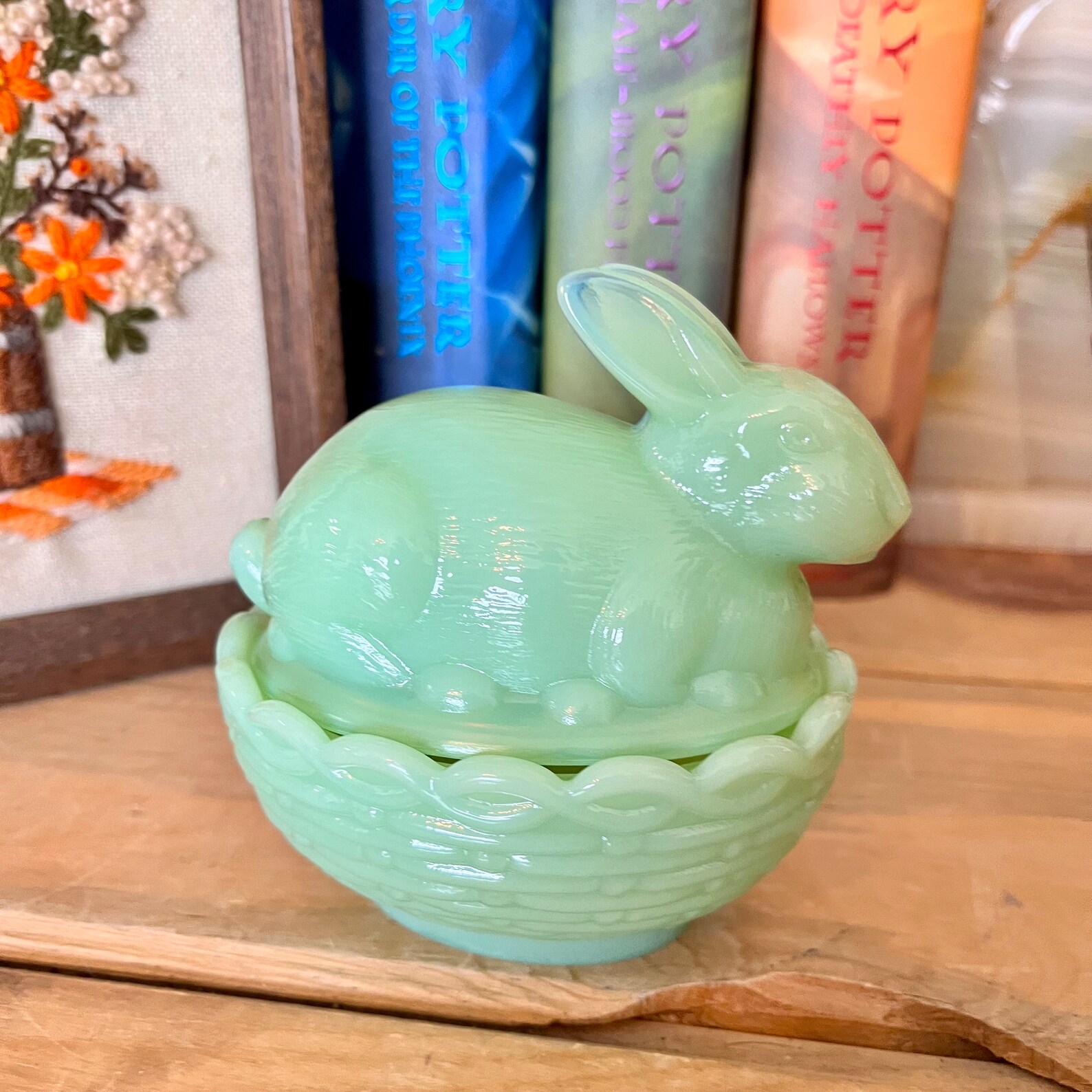 Mosser Glass Bunny on Nest Jadeite USA - Etsy