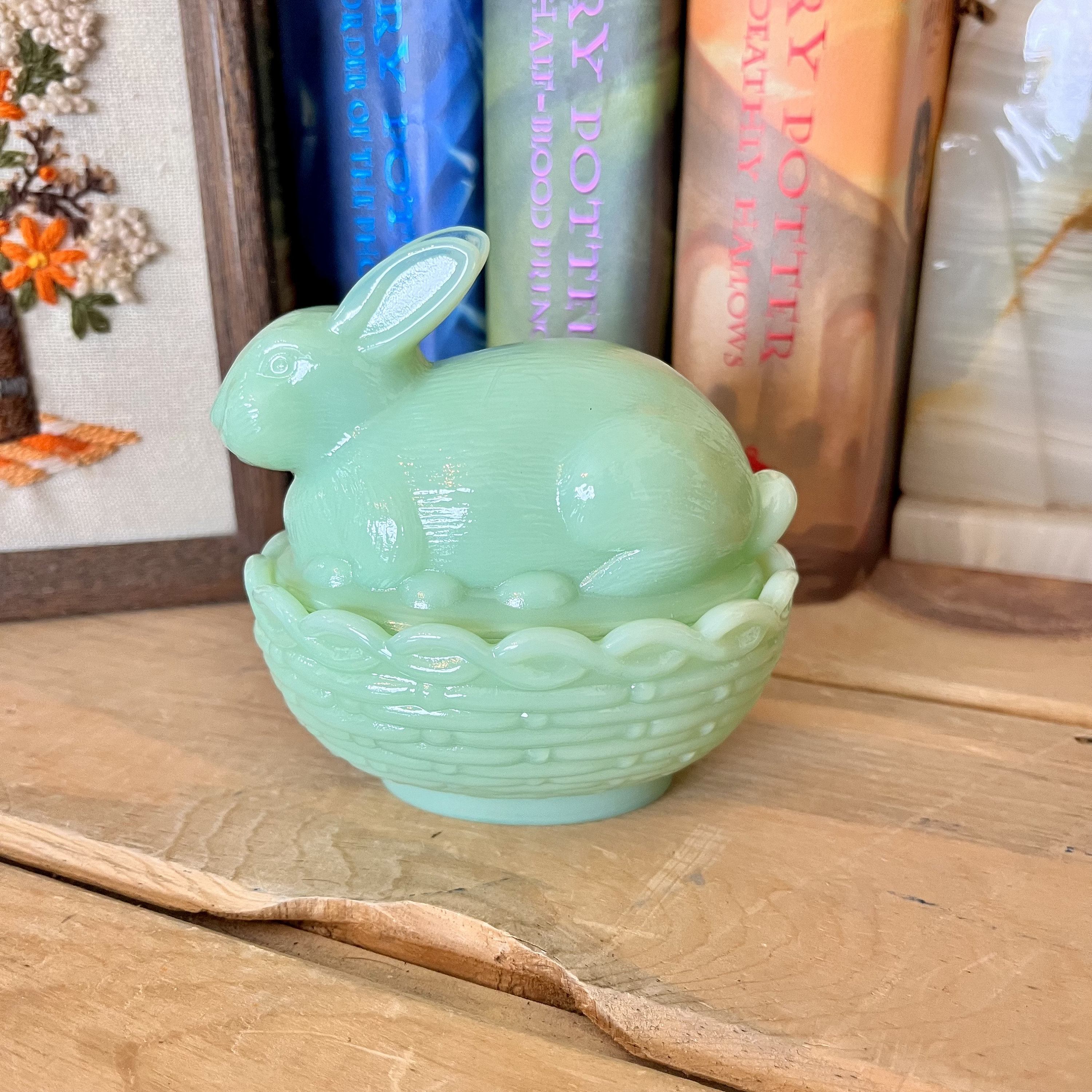 Mosser Glass Bunny on Nest Jadeite USA - Etsy
