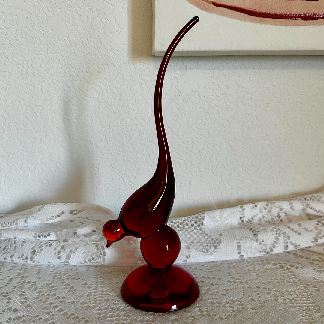 Vintage Viking Glass Epic Line Long Tail 10" Bird in Ruby Red - Etsy