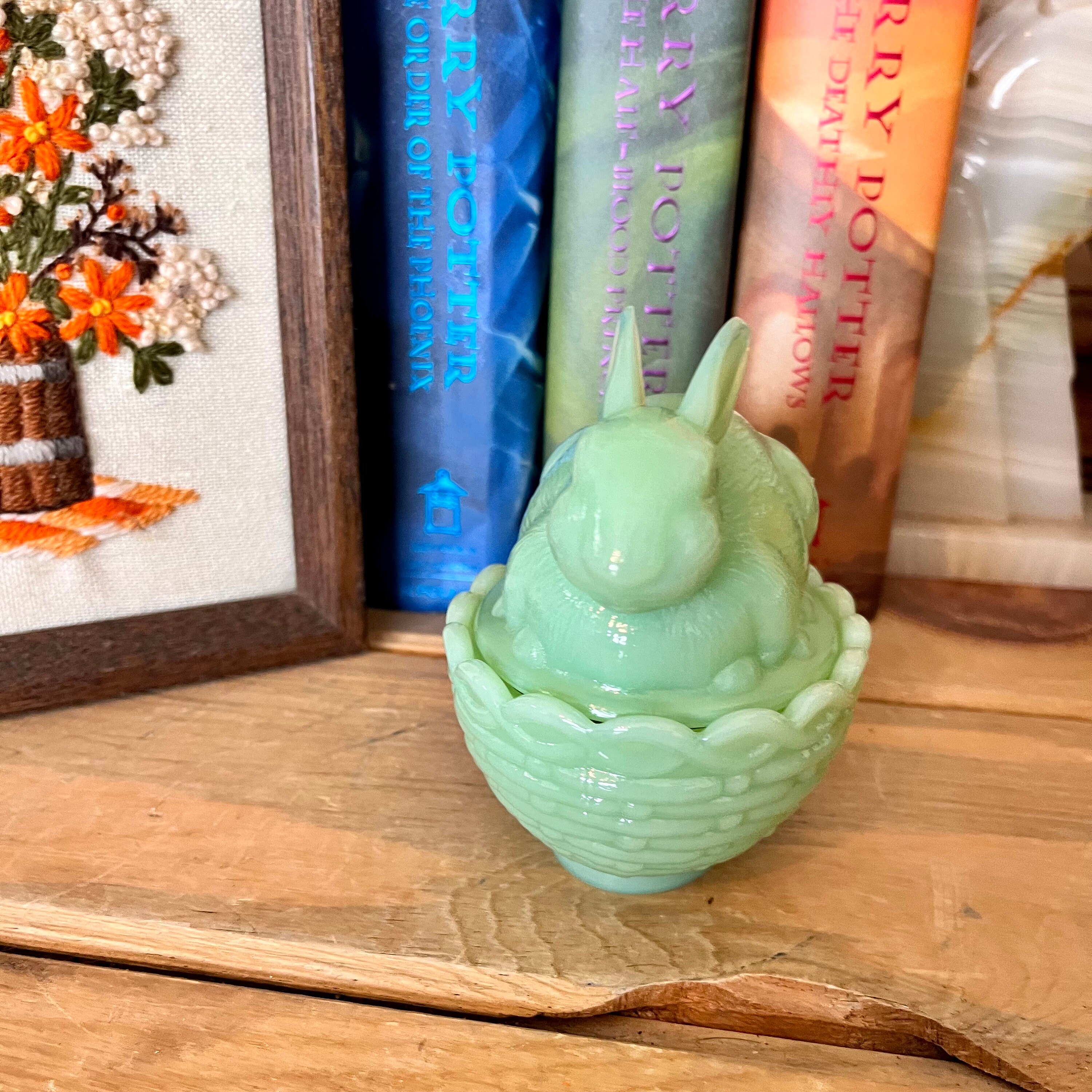 Mosser Glass Bunny on Nest Jadeite USA - Etsy