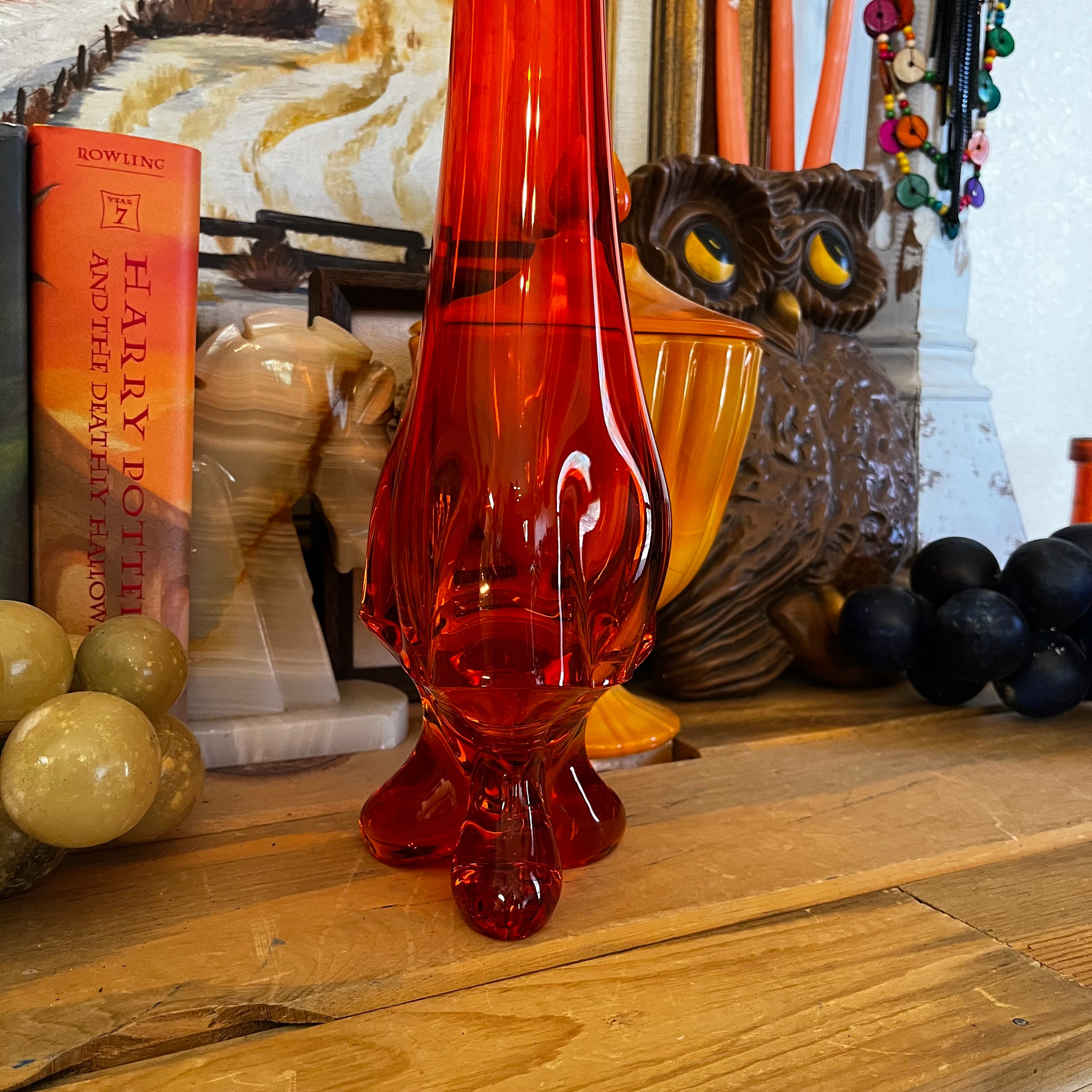 Vintage Viking EPIC Tri Foil Three Leg Toe Persimmon Glass 26 1/4 Vase ...