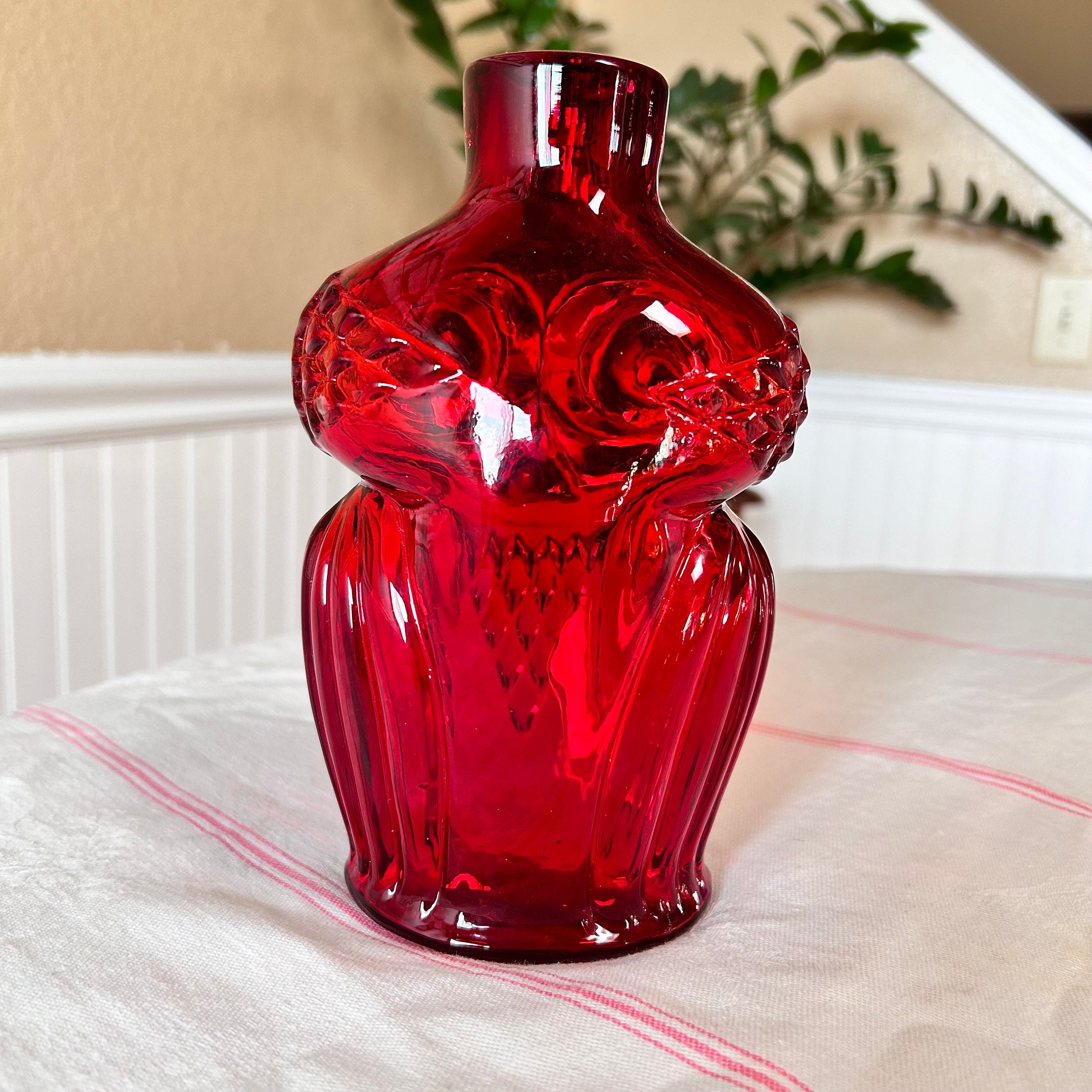 Vintage MCM Viking Glass & Rainbow Owl Bottle Decanter Ruby Red - Etsy