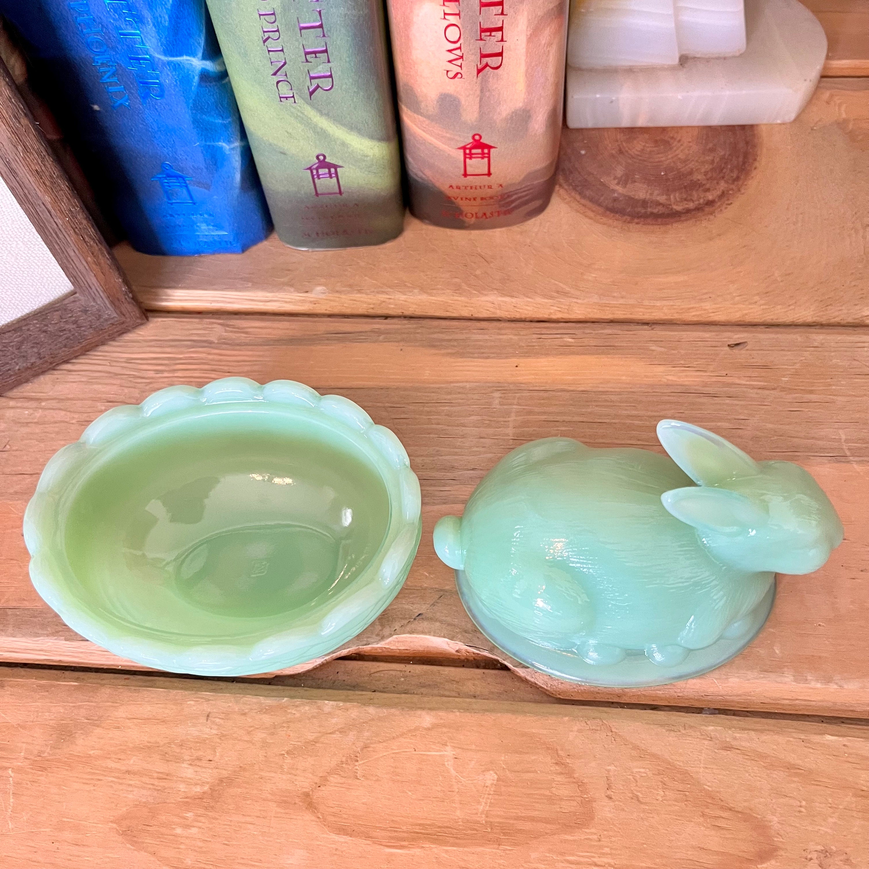 Mosser Glass Bunny on Nest Jadeite USA - Etsy
