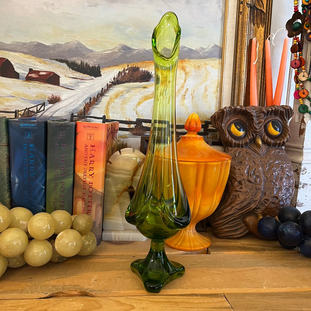 MCM Viking Glass Three Toed Avacado Green 16" Drape Vase - Etsy